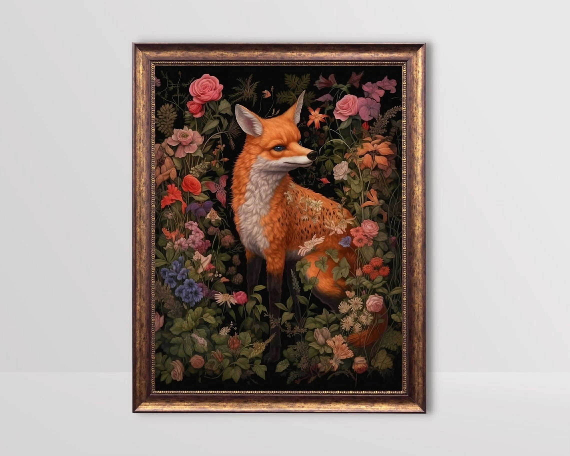 Woodland Fox, Dark Floral Gothic Cottagecore Art, Botanical Moody, Goth ...