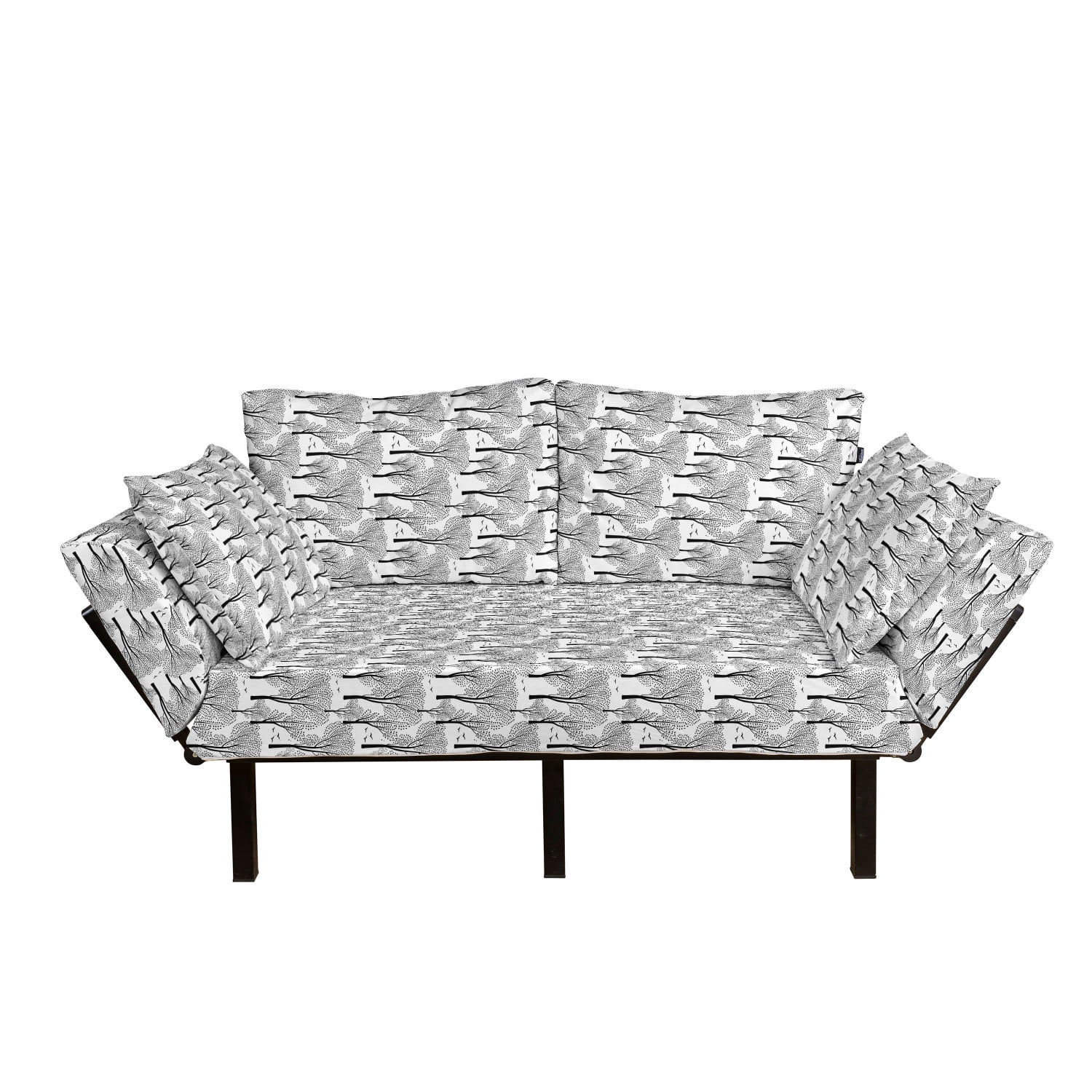 Woodland Futon Couch, Forest Composition with Monochrome Trees and ...