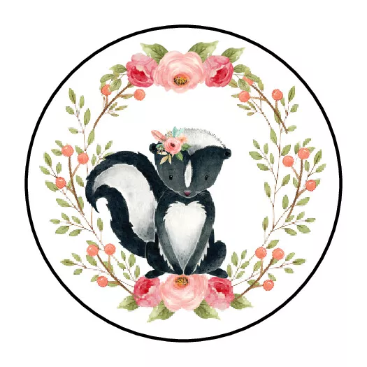 Woodland Girl Skunk Birthday Baby Shower Favor Labels Round Stickers ...