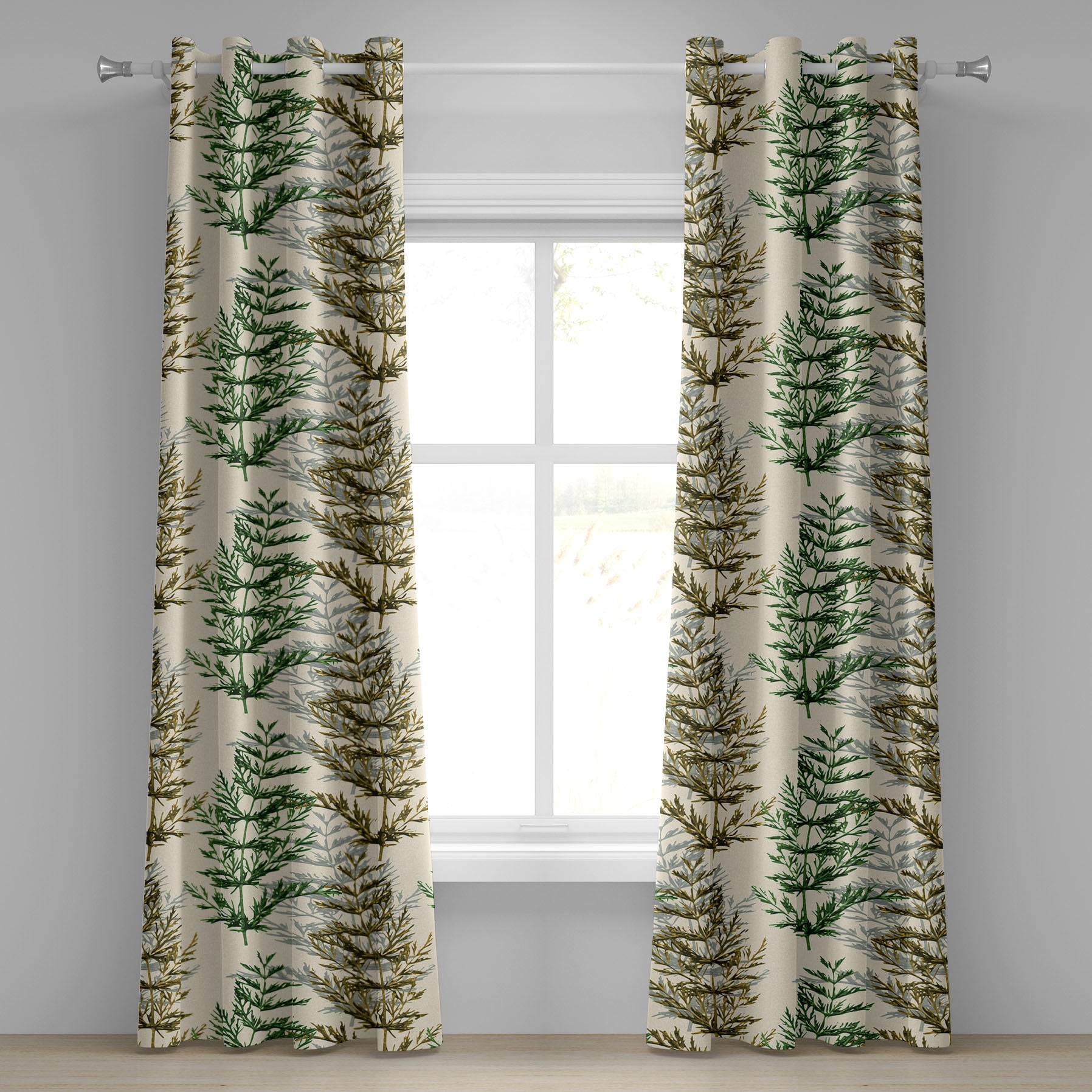 Woodland Grommet Curtain, Greenery Themed Repetitive Pattern of Woods ...