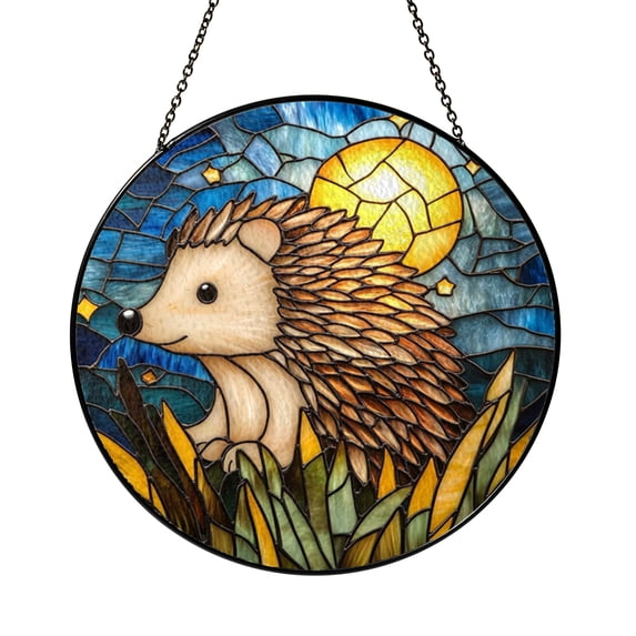 Woodland Hedgehog Night Scene Stained Glass Suncatcher2001 - Walmart.com