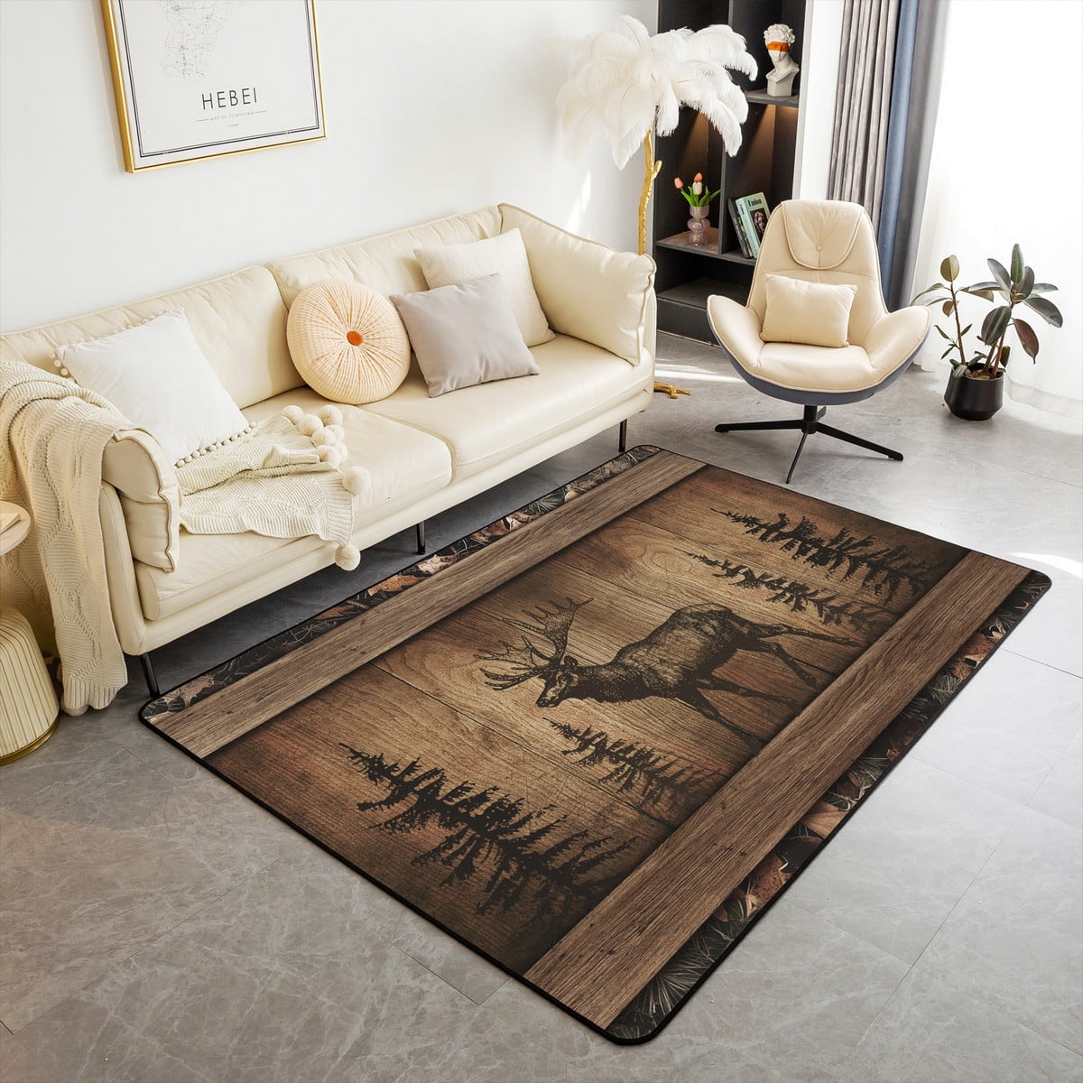 Woodland Moose Elk Deer Carpet,Hunting Animal Area Rug 5x7 for Bedroom ...
