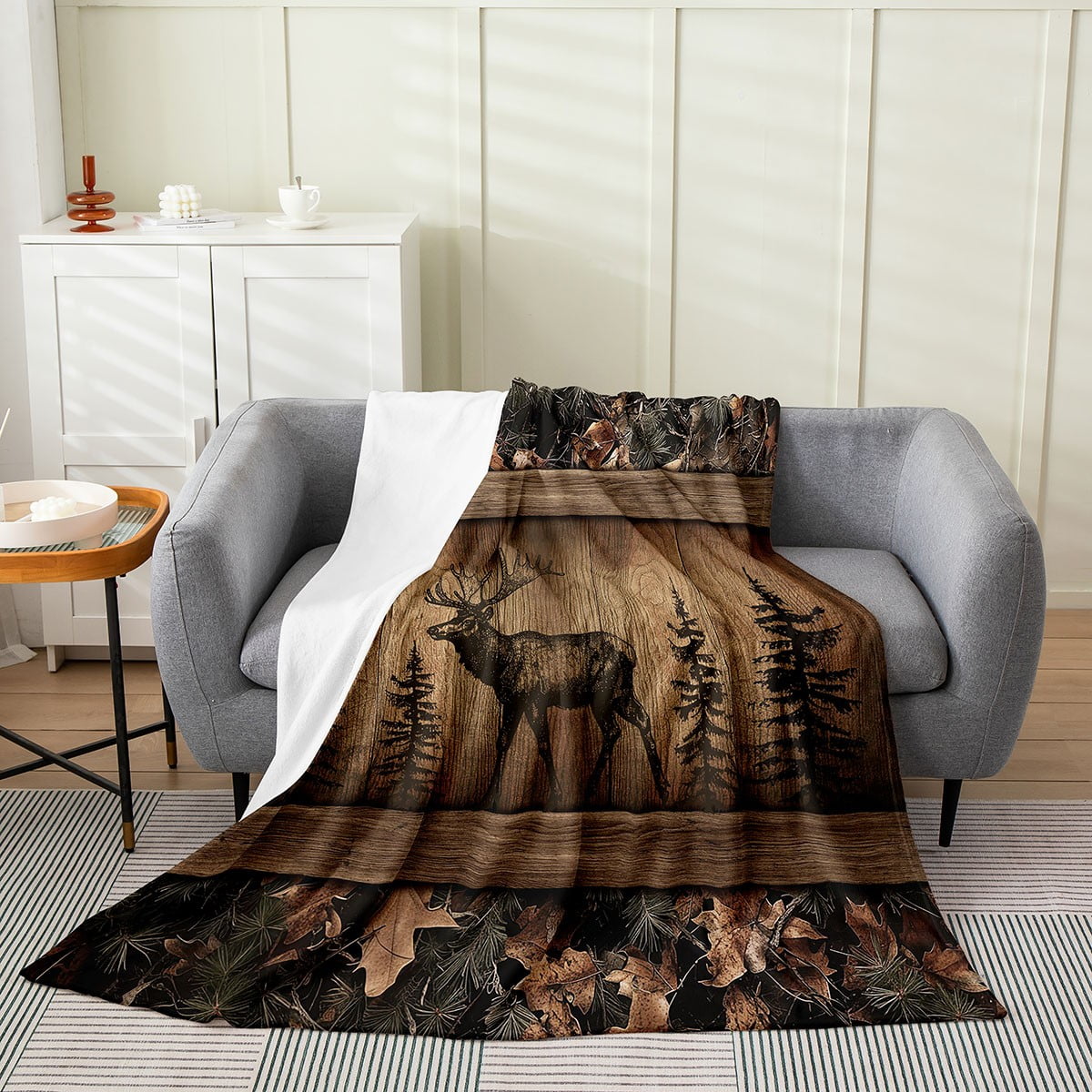Woodland Moose Elk Deer Fleece Blanket for Sofa,Hunting Animal Throw ...