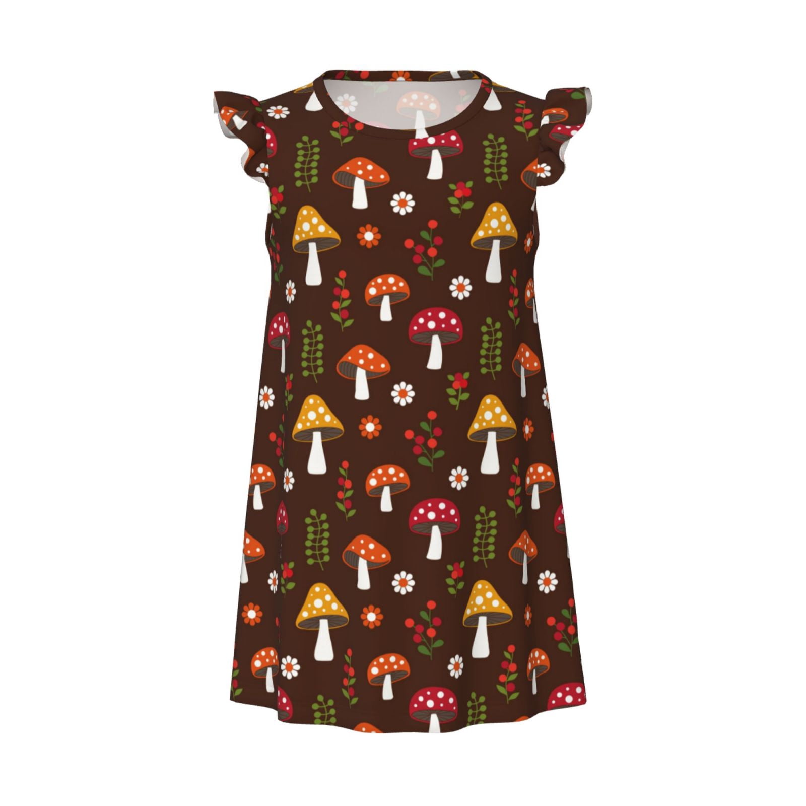 Woodland Mushroom Berries Girls Nightgown, Flutter Short Sleeves Night ...
