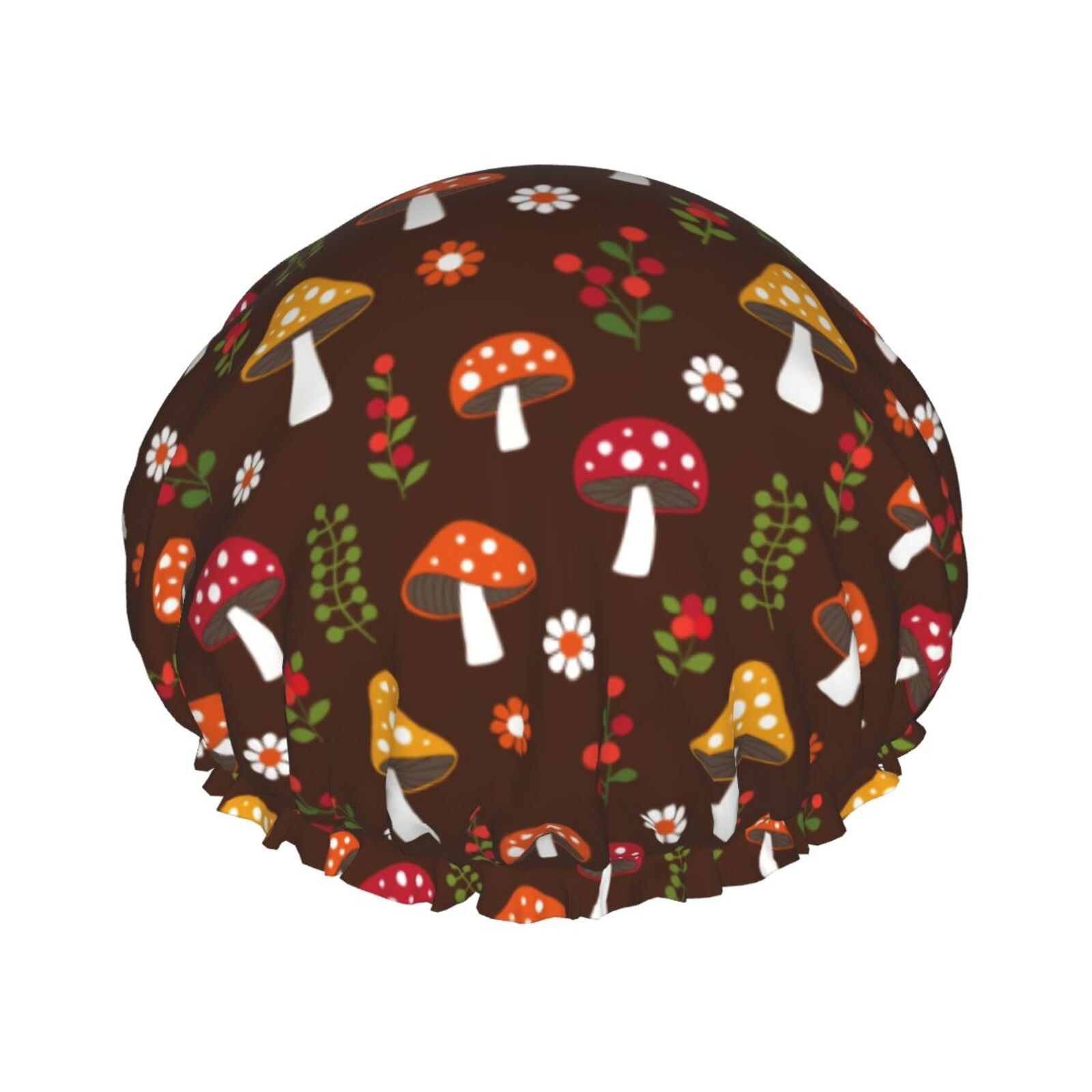 Woodland Mushroom Berries Shower Cap for Women, Double Waterproof ...