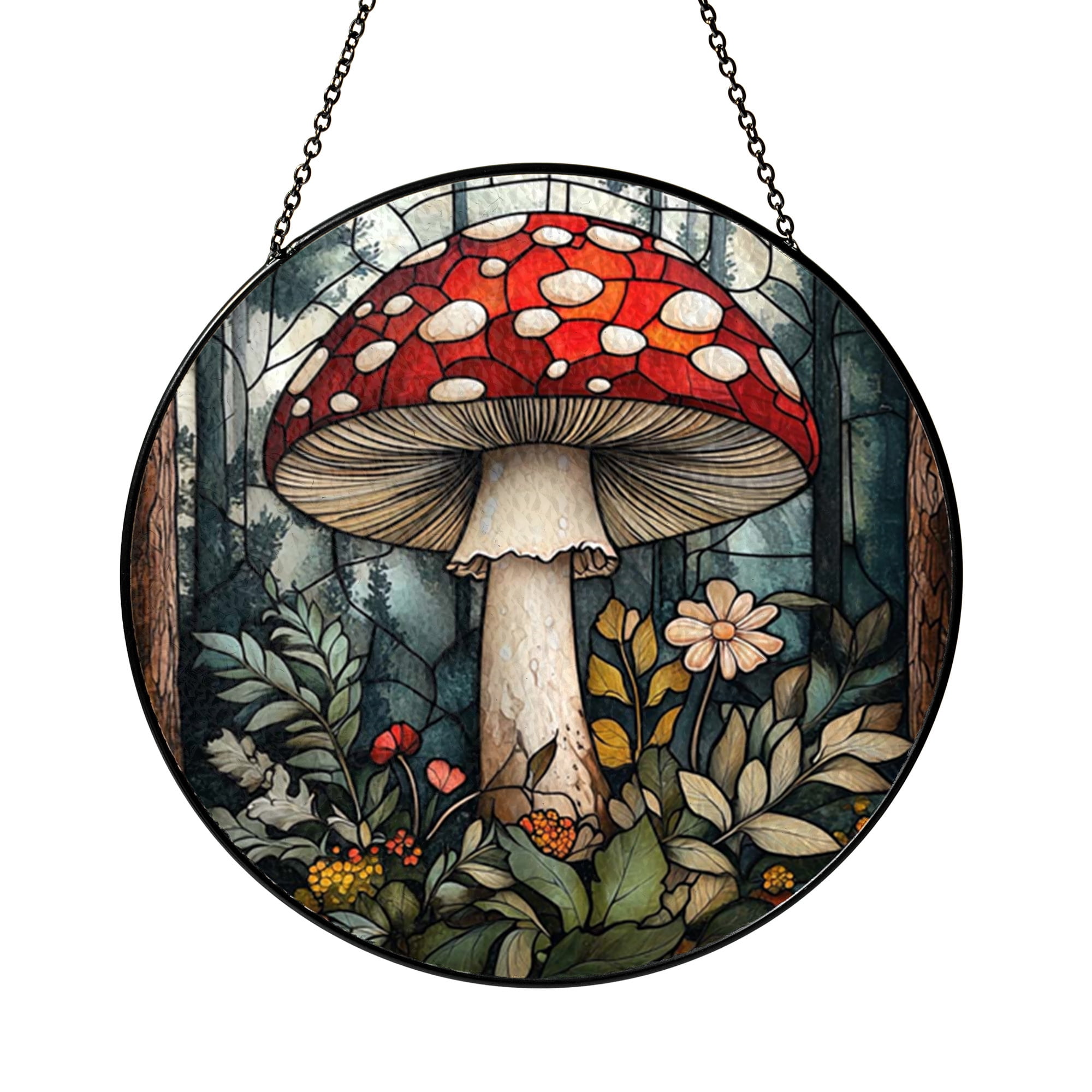 Woodland Mushroom Scene Stained Glass Suncatcher Nature Window Art ...