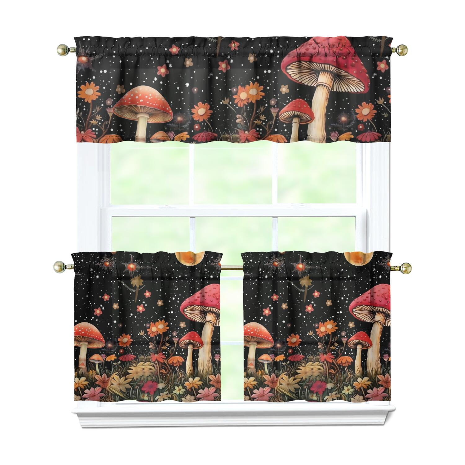 Woodland Mushroom Valance and Tier Set 27.5x24 inch, 3pcs Polyester ...