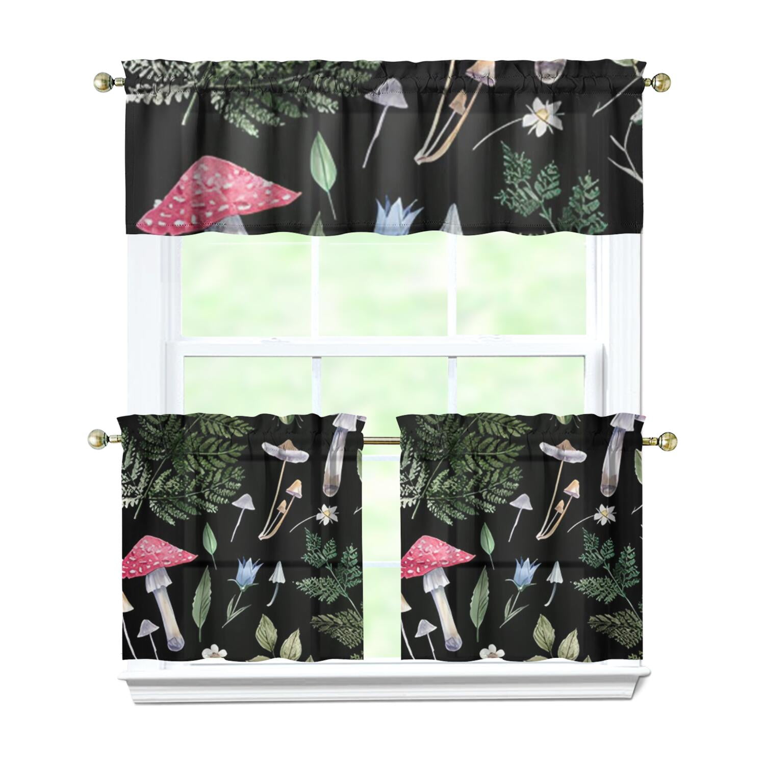 Woodland Mushroom Window Treatment Panels 3 Piece Set - Whimsical ...