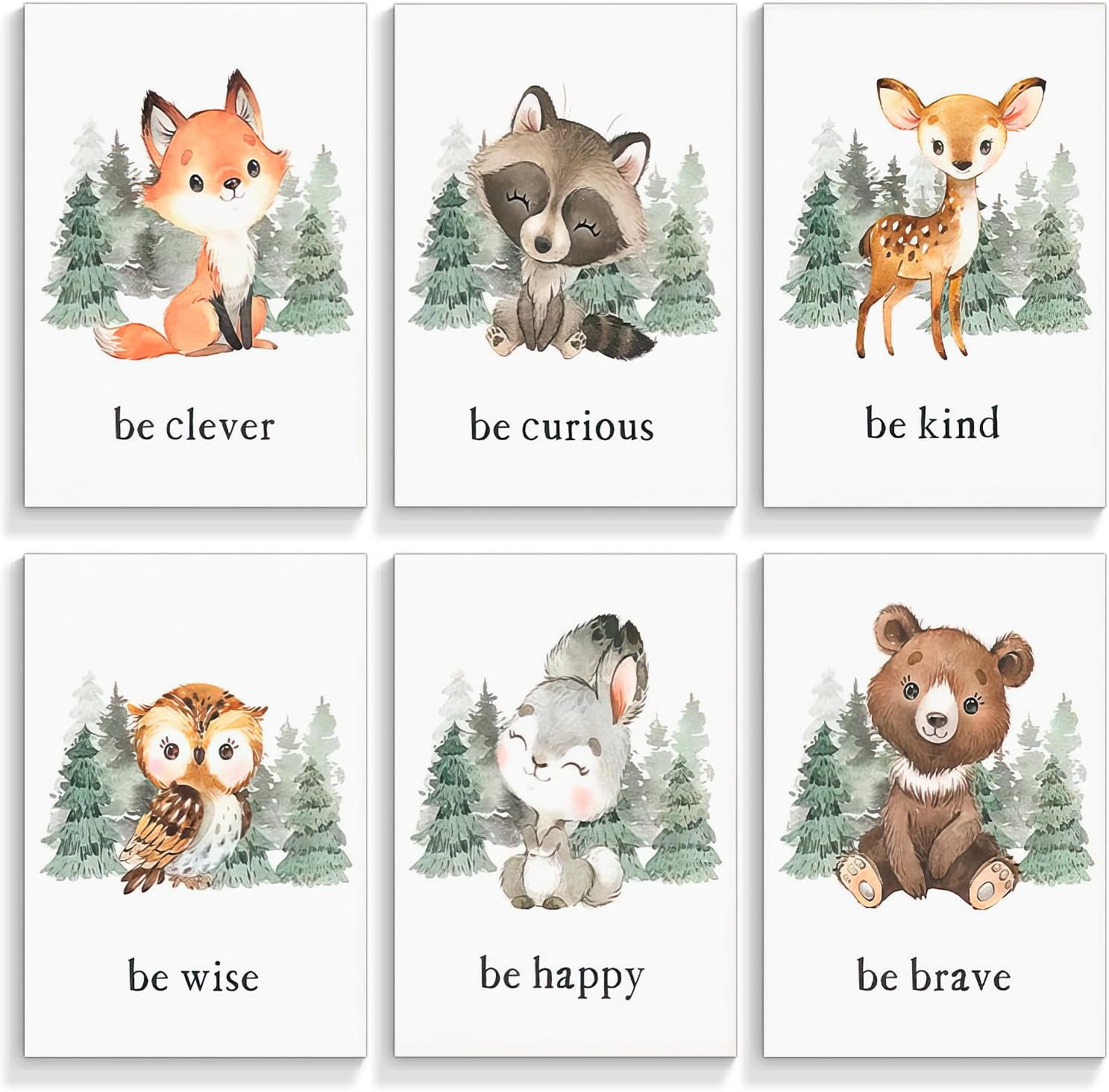 Woodland Nursery Animal Canvas Wall Art, 6 Piece Inspirational Forest ...
