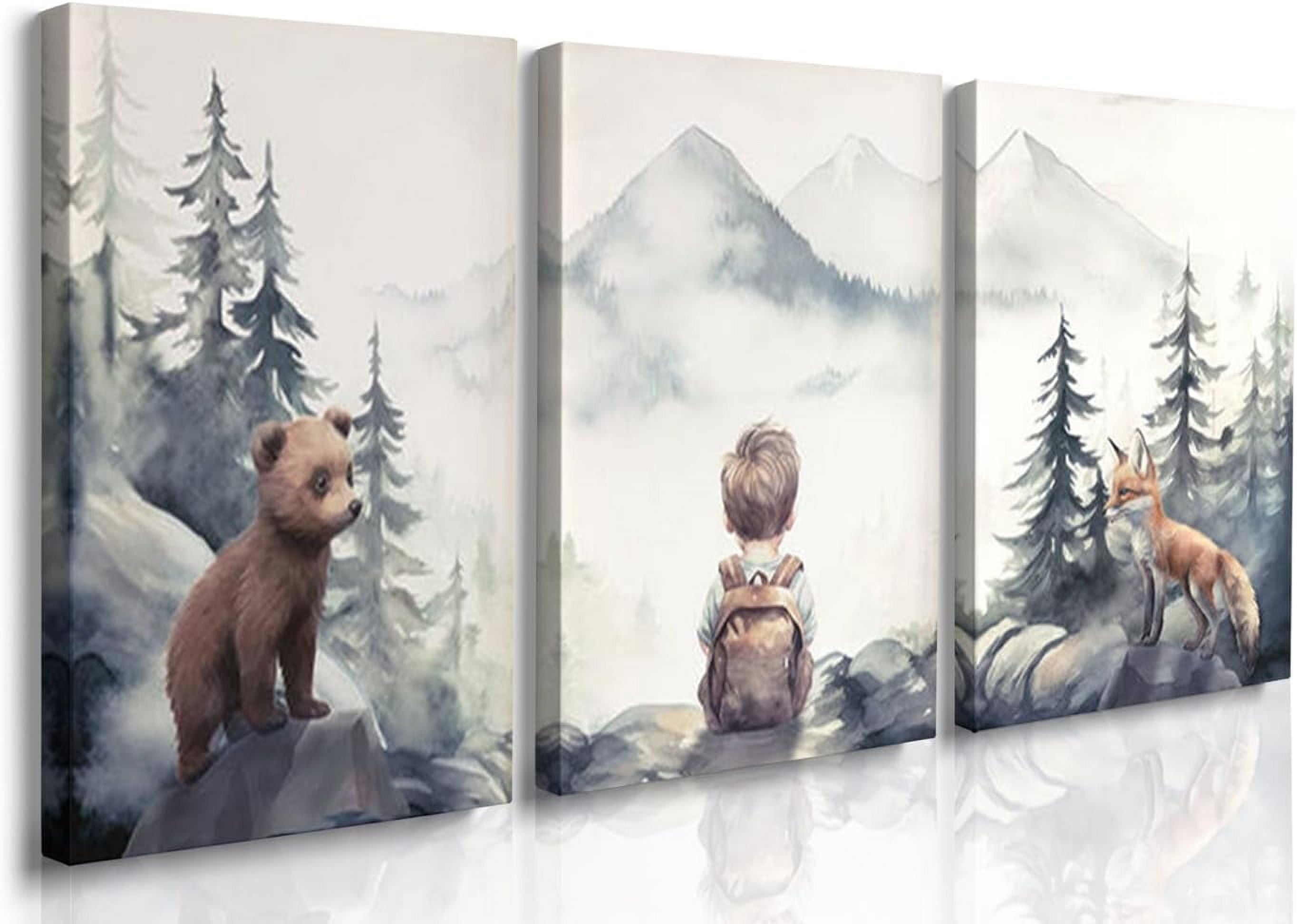 Woodland Nursery Canvas Wall Art of 3,Watercolor Woodland Forest Wild ...