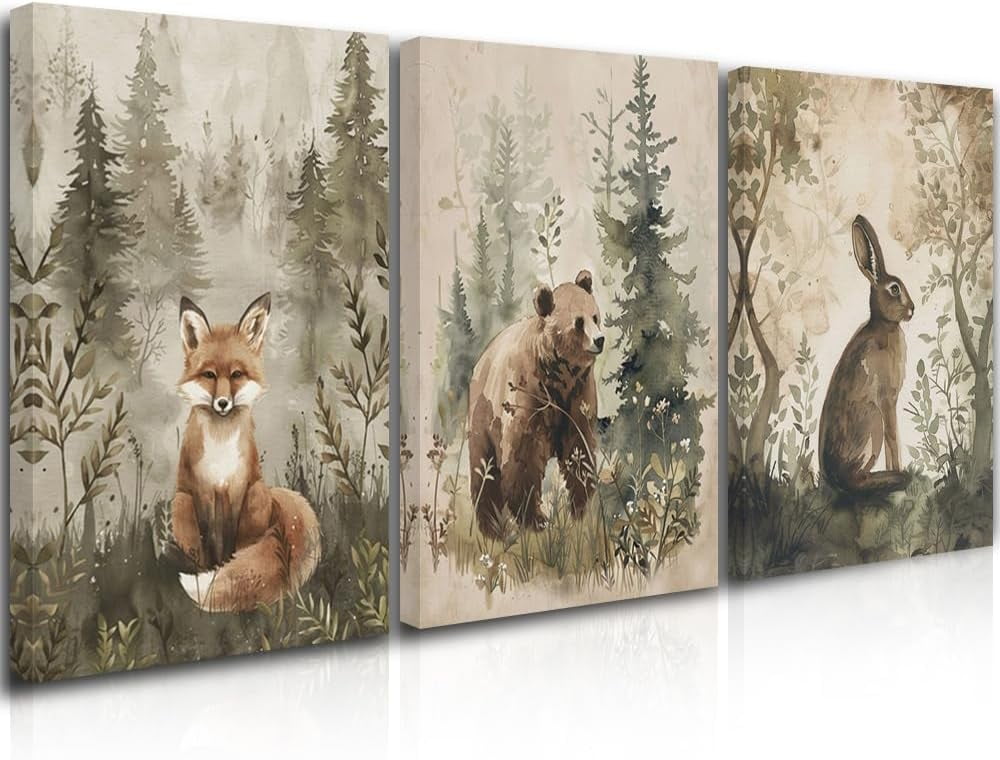 Woodland Nursery Wall Art Wild Animals Forest Wall Decor Prints ...