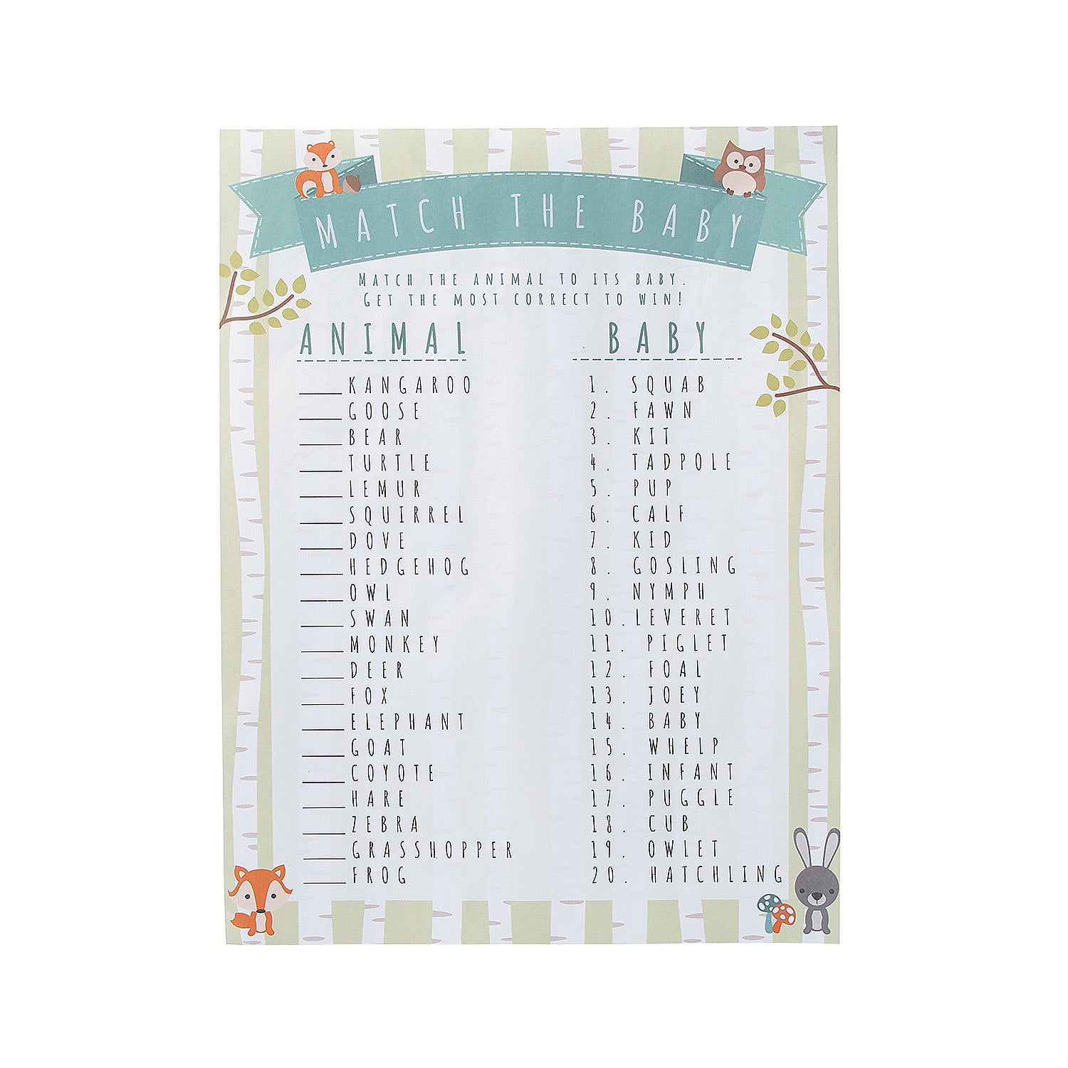 Woodland Party Match Game - Party Favors - 25 Pieces - Walmart.com