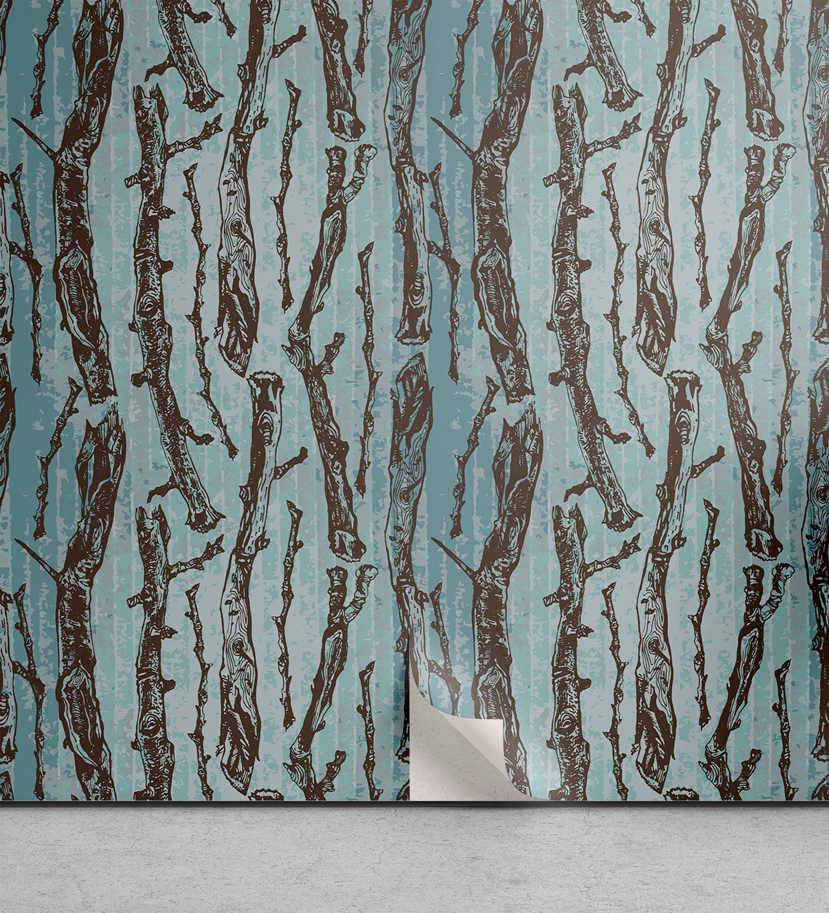 Woodland Pattern Peel & Stick Wallpaper for Home, Sketch Style Drawn ...