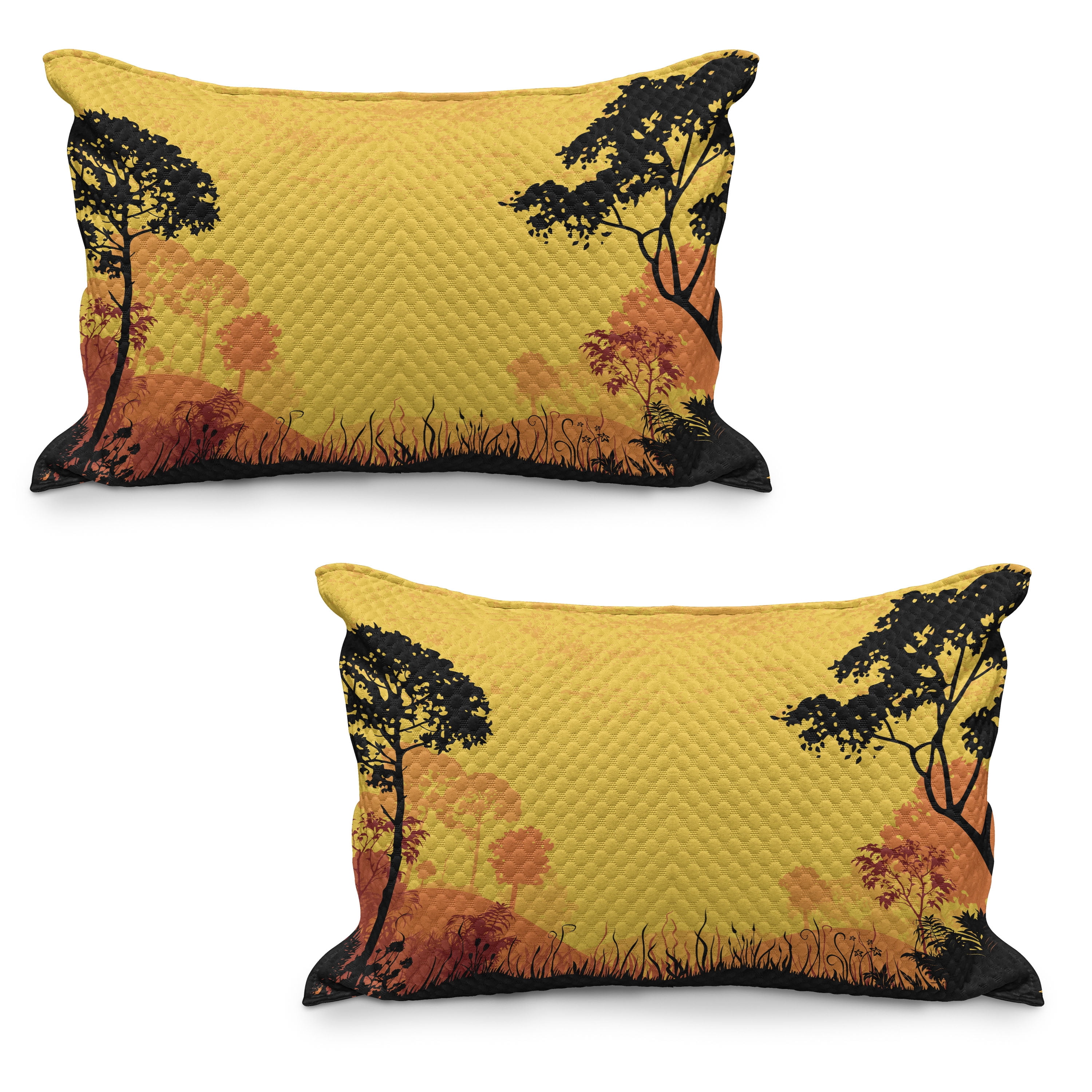 Woodland Quilted Pillowcover Set of 2, Woodland at Sunset Silhouette of ...