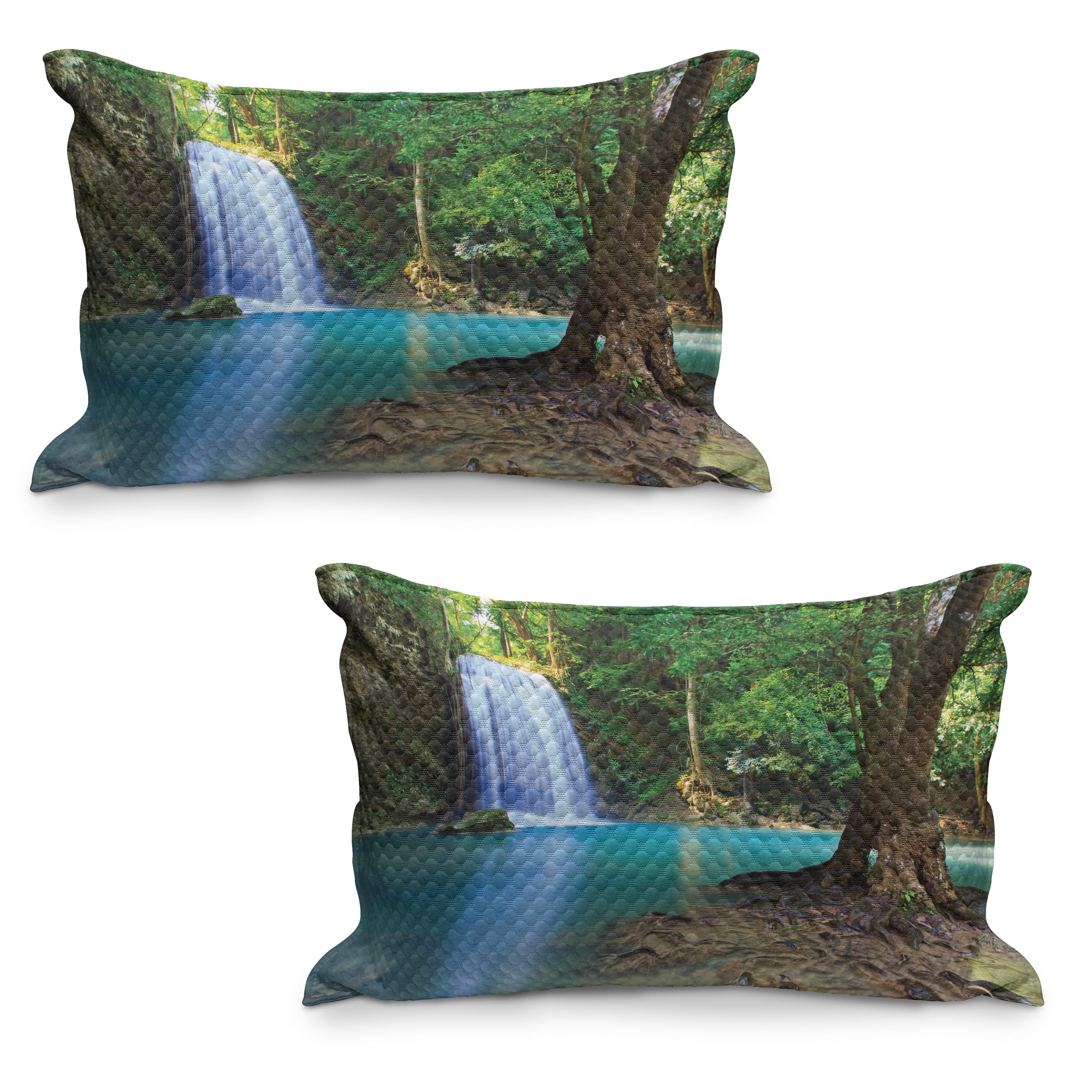 Woodland Quilted Pillowcover Set of 2, Waterfall Asia Thailand Jungle ...