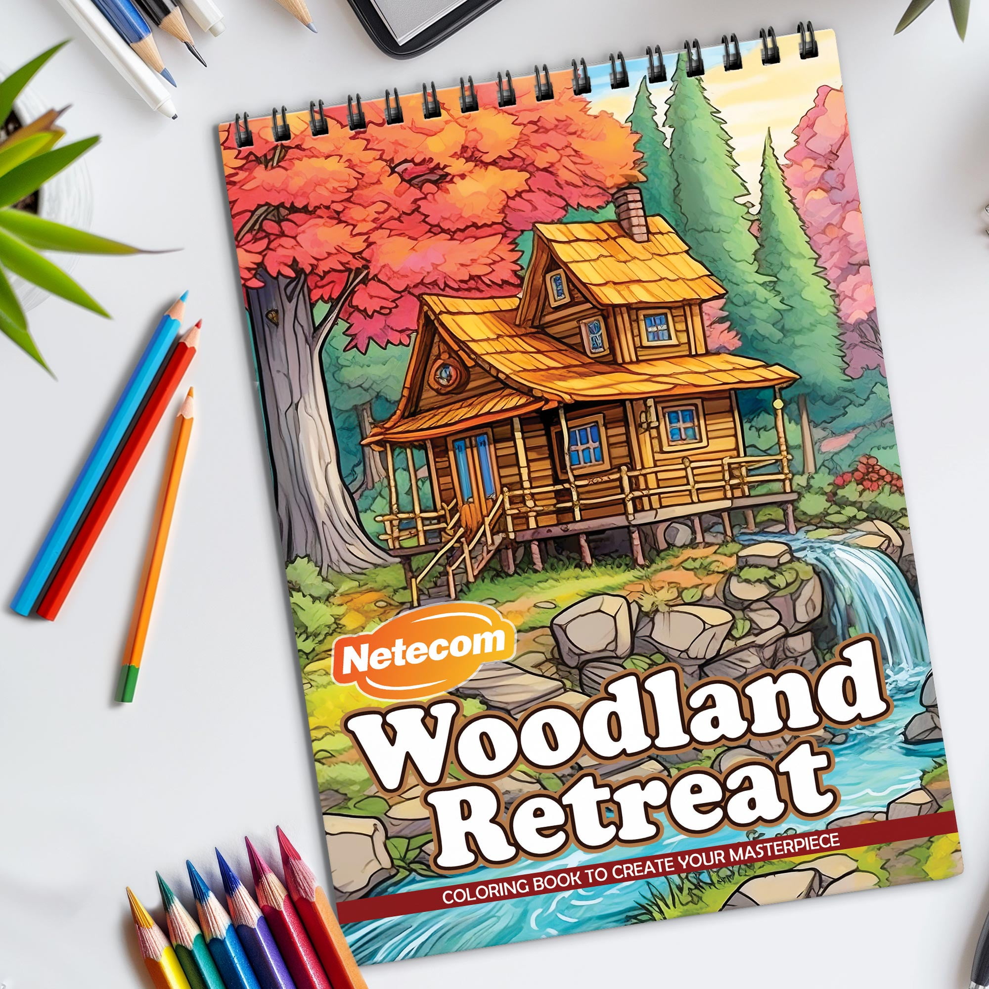 Woodland Retreat Spiral Bound Coloring Book, Peaceful Woodland Scenes ...