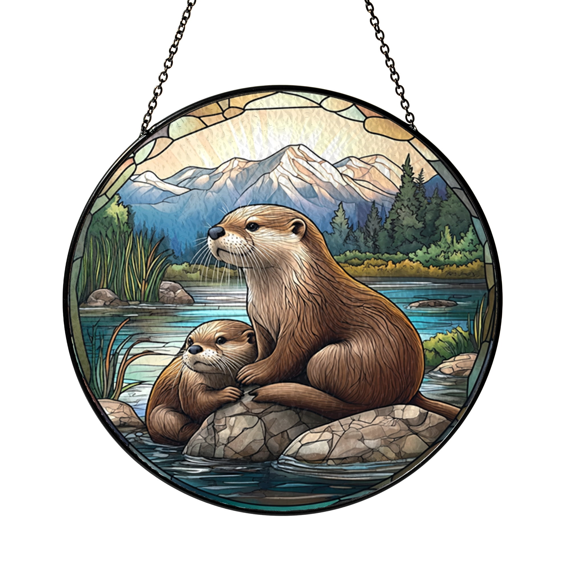 Woodland River Otter Stained Glass Suncatcher, Animal Window Ornament ...