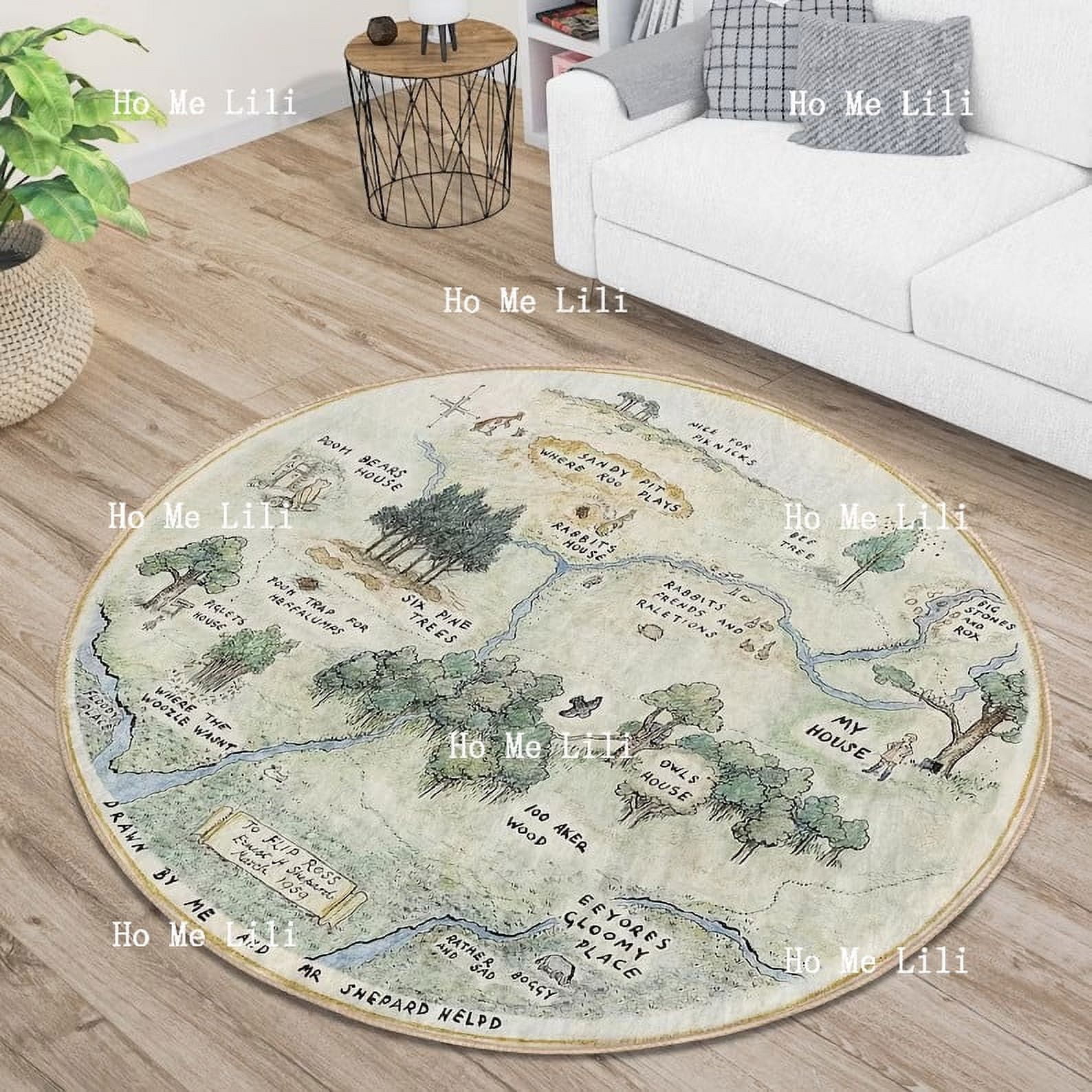 Woodland Round Rug Forest Non Slip Circle Mat Cartoon Map Area Rugs ...