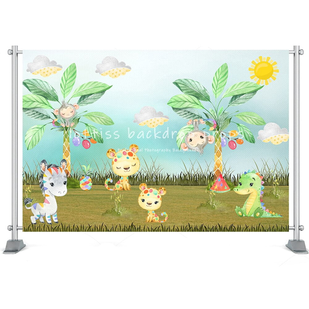 Woodland Safari Jungle Animals Background Newborn Kids Portrait Photo ...
