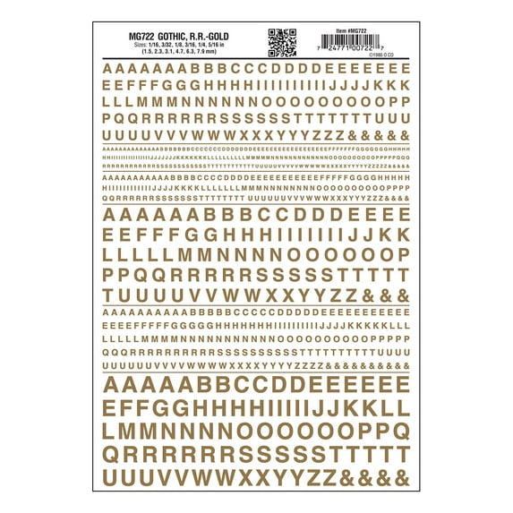 Woodland Scenics MG722 Gothic R.R. Letters Gold 1/165/16 WOOMG722 ...