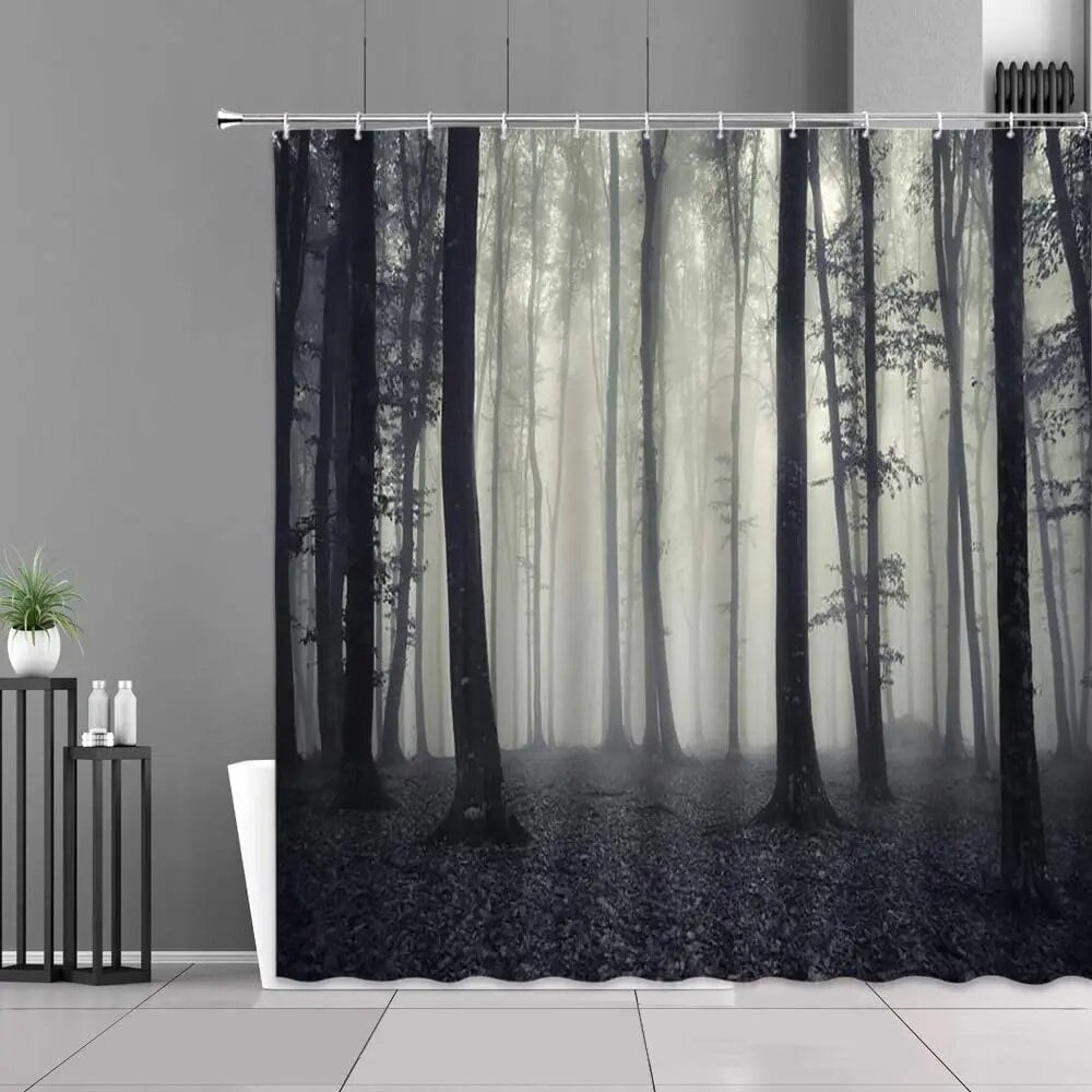 Woodland Shower Curtain Birch Trees in The Forest Summertime Wildlife Nature Outdoors Themed ...