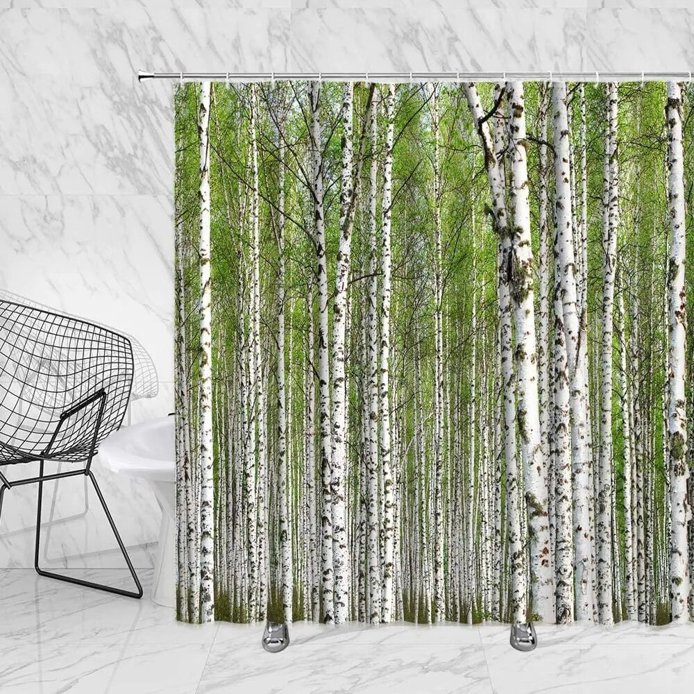 Woodland Shower Curtains Birch Trees in The Forest Summertime Wildlife ...
