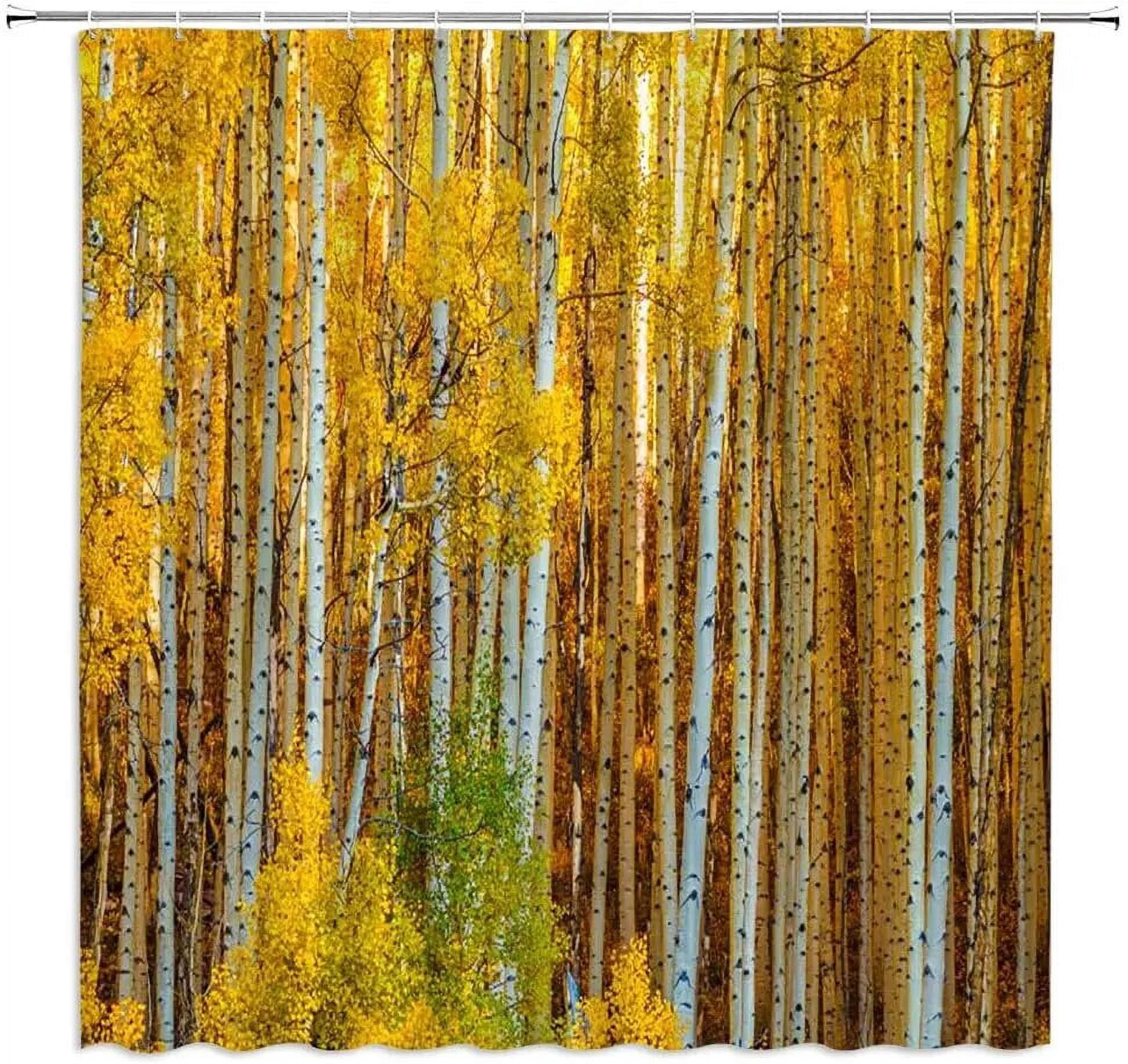 Woodland Shower Curtains Birch Trees in The Forest Summertime Wildlife Nature Outdoors Themed ...