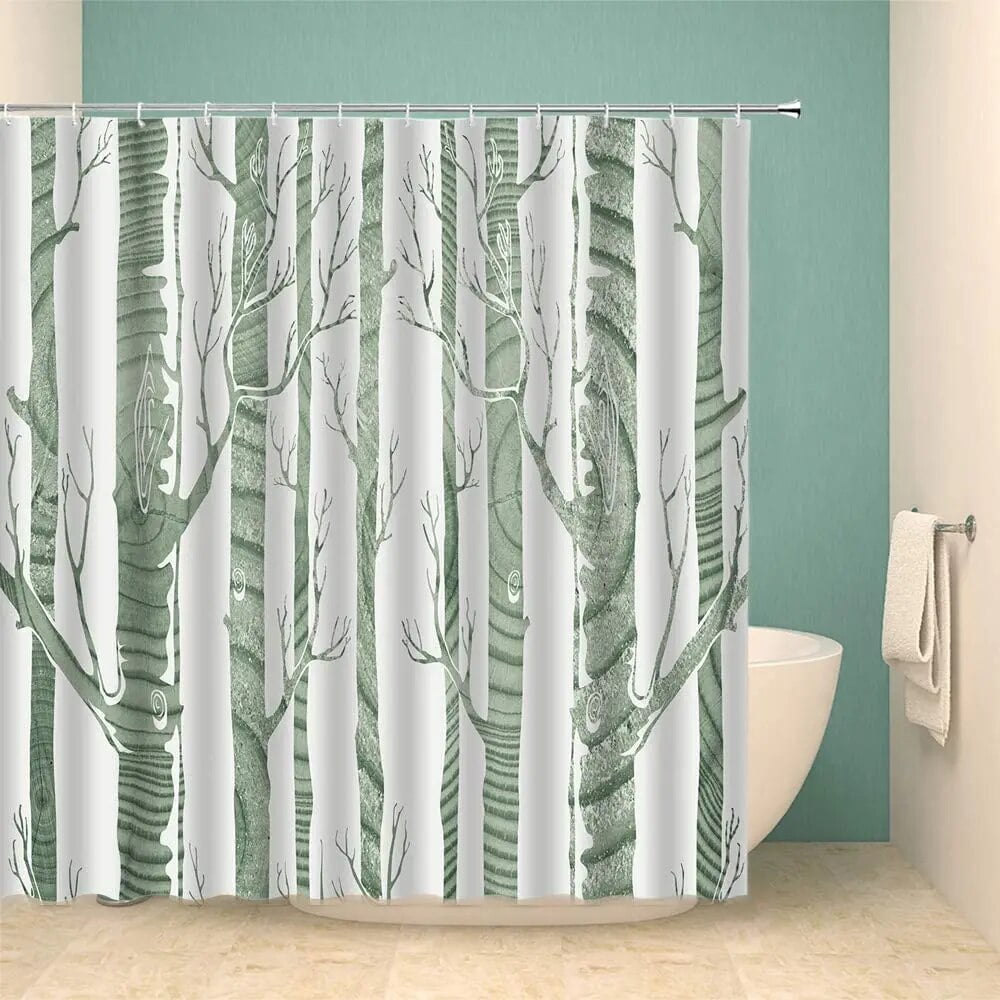 Woodland Shower Curtains Birch Trees in The Forest Summertime Wildlife ...