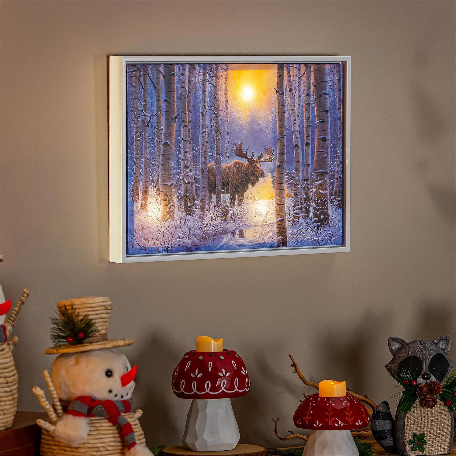 Woodland Storybook Wall Decor, LED Canvas with White Frame, Moose, 16 ...