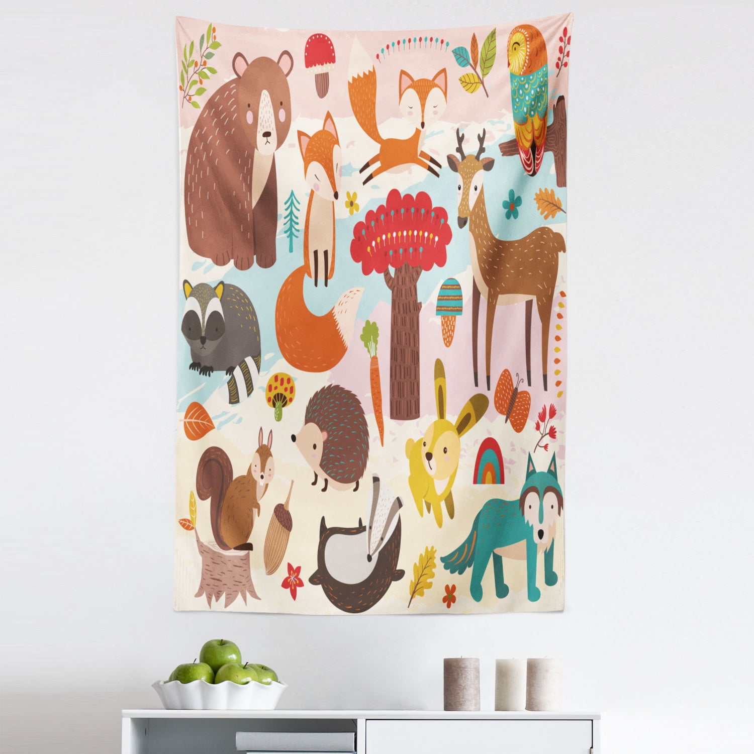 Woodland Tapestry, Pastel Animal Friends From Forest Fox and Bear ...