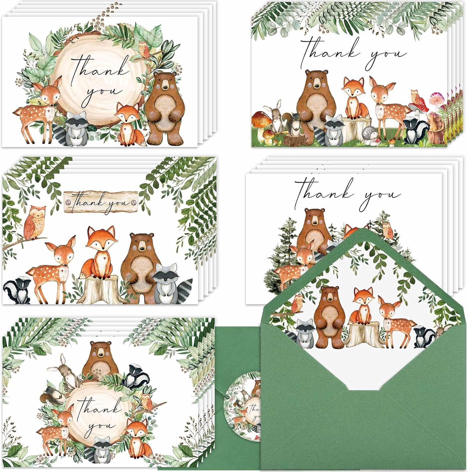 Woodland Thank You Cards, 4x6 Forest Animals Thank You Notes with ...