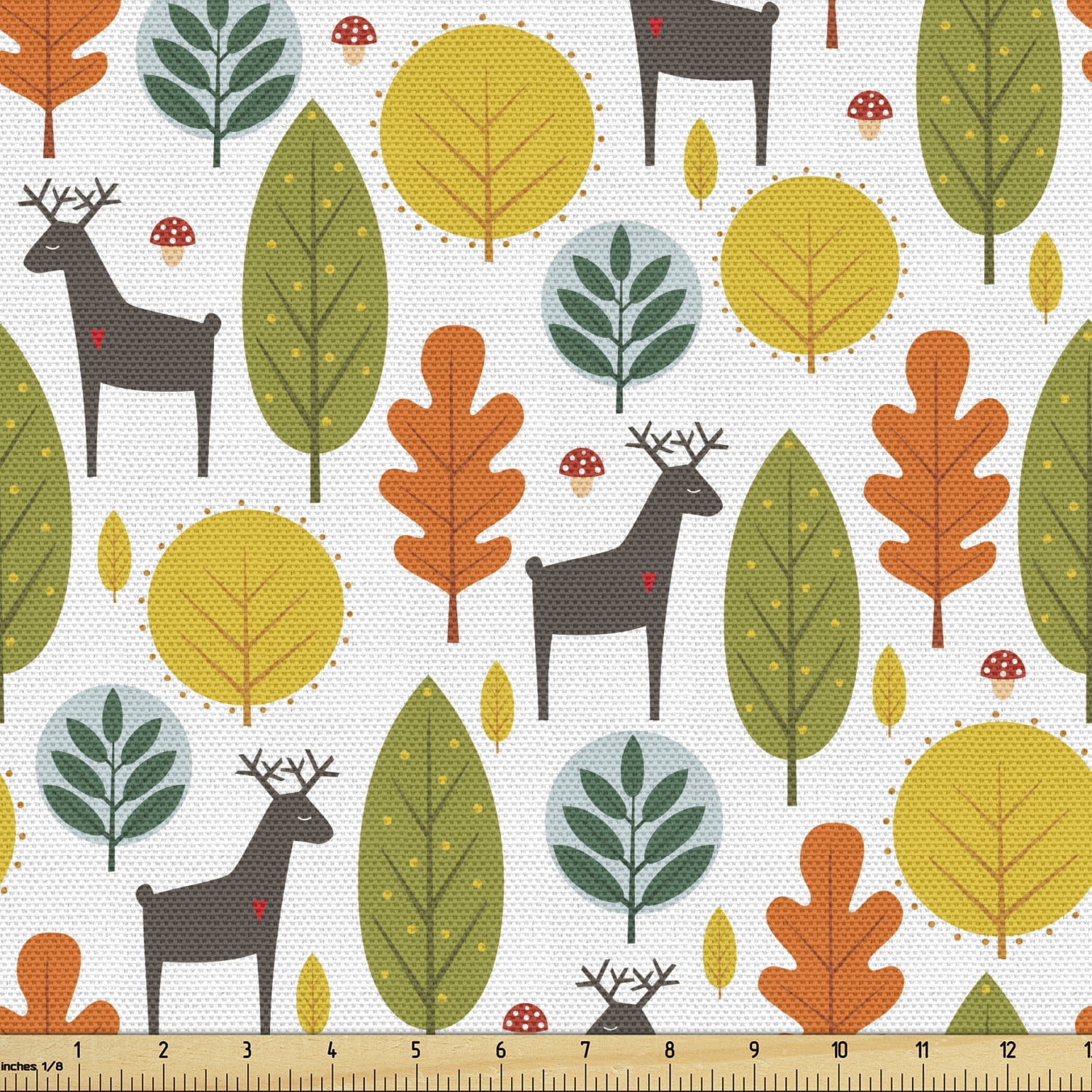Ambesonne Woodland Fabric by the Yard Upholstery, Forest Trees Mushroom ...