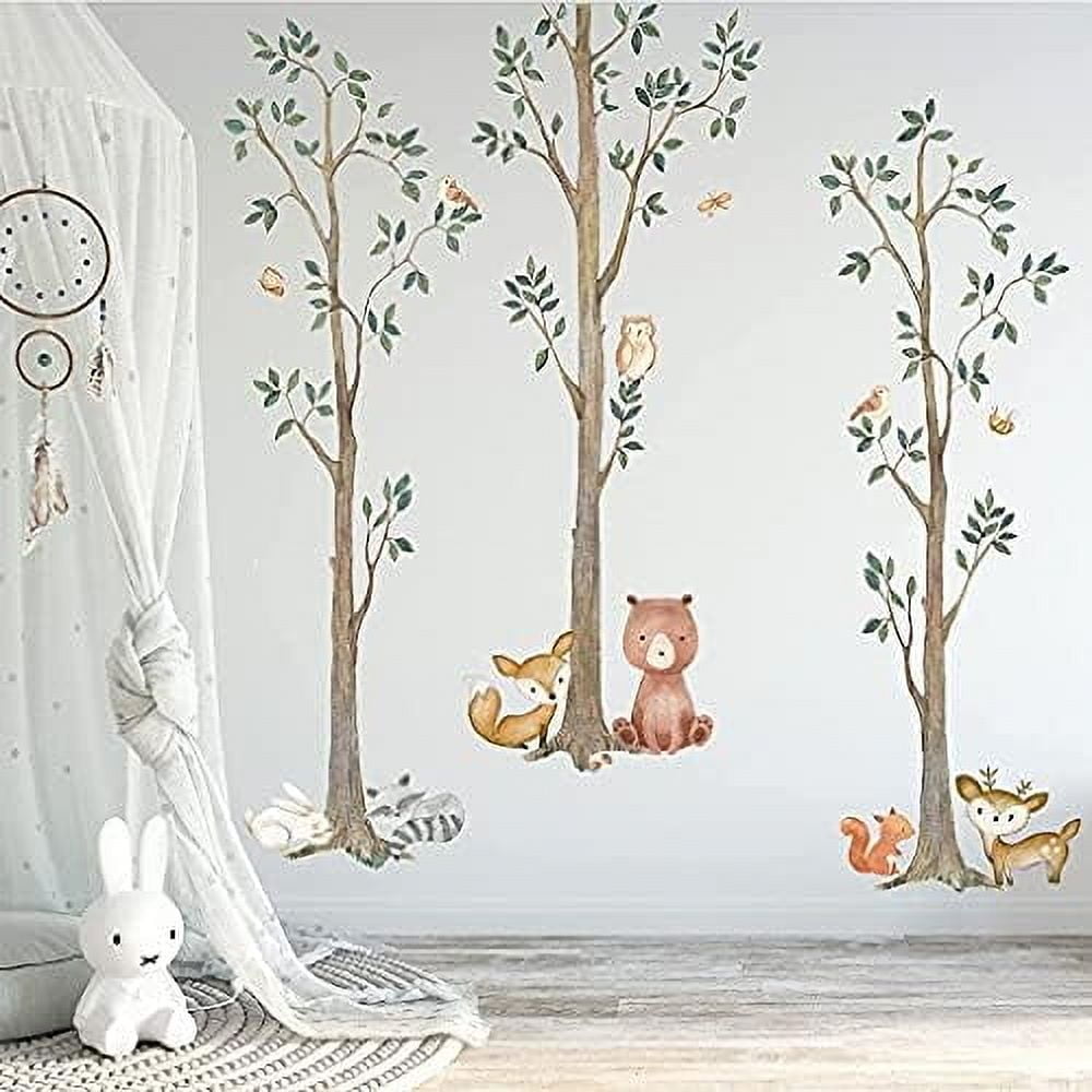 Woodland Watercolor Wall Tree Decals Fabric Animal Birch Creatures ...