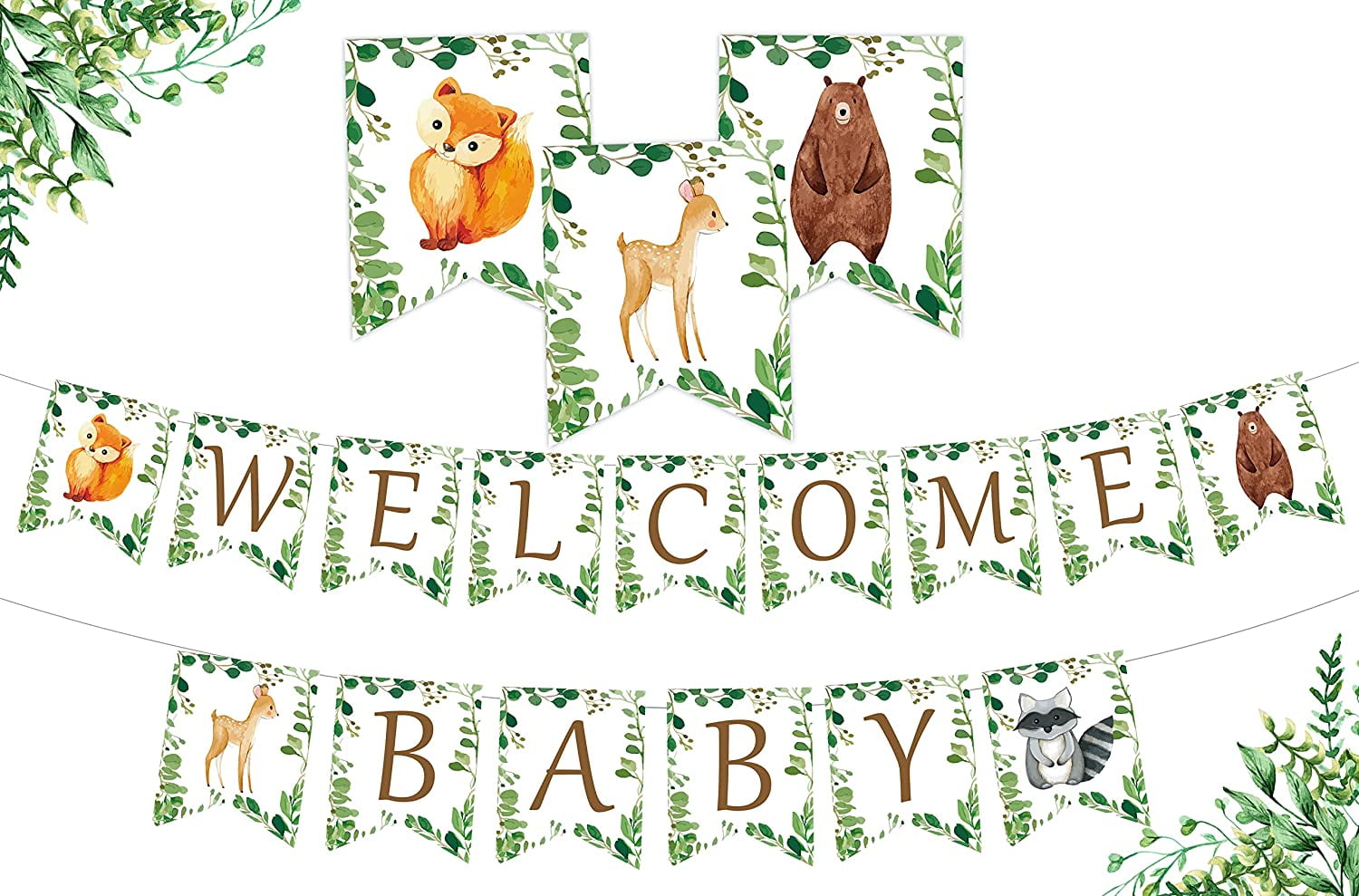 Woodland Welcome Baby Banner - Forest Animal Creatures Bunting Banner ...