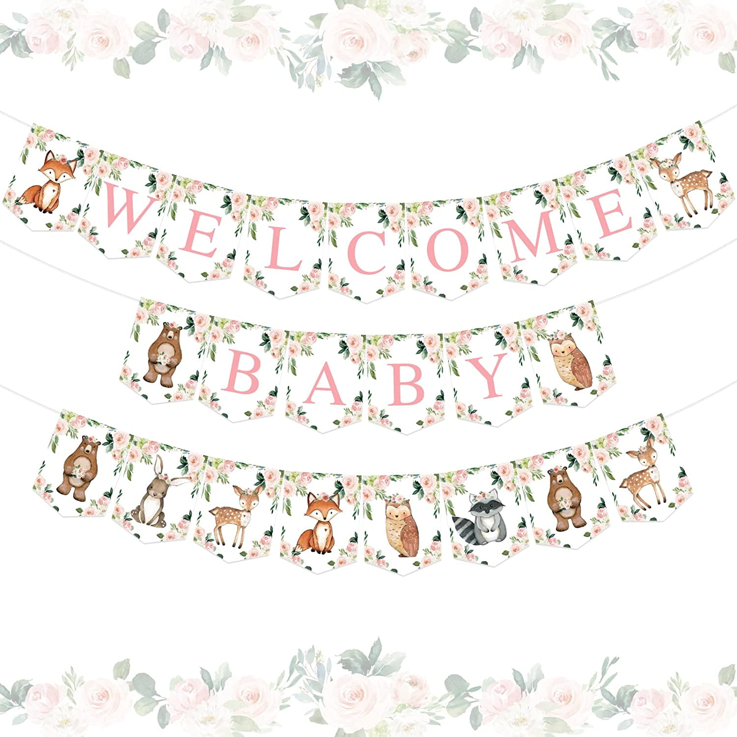 Woodland Welcome Baby Banner for Girls Woodland Baby Shower Banner ...