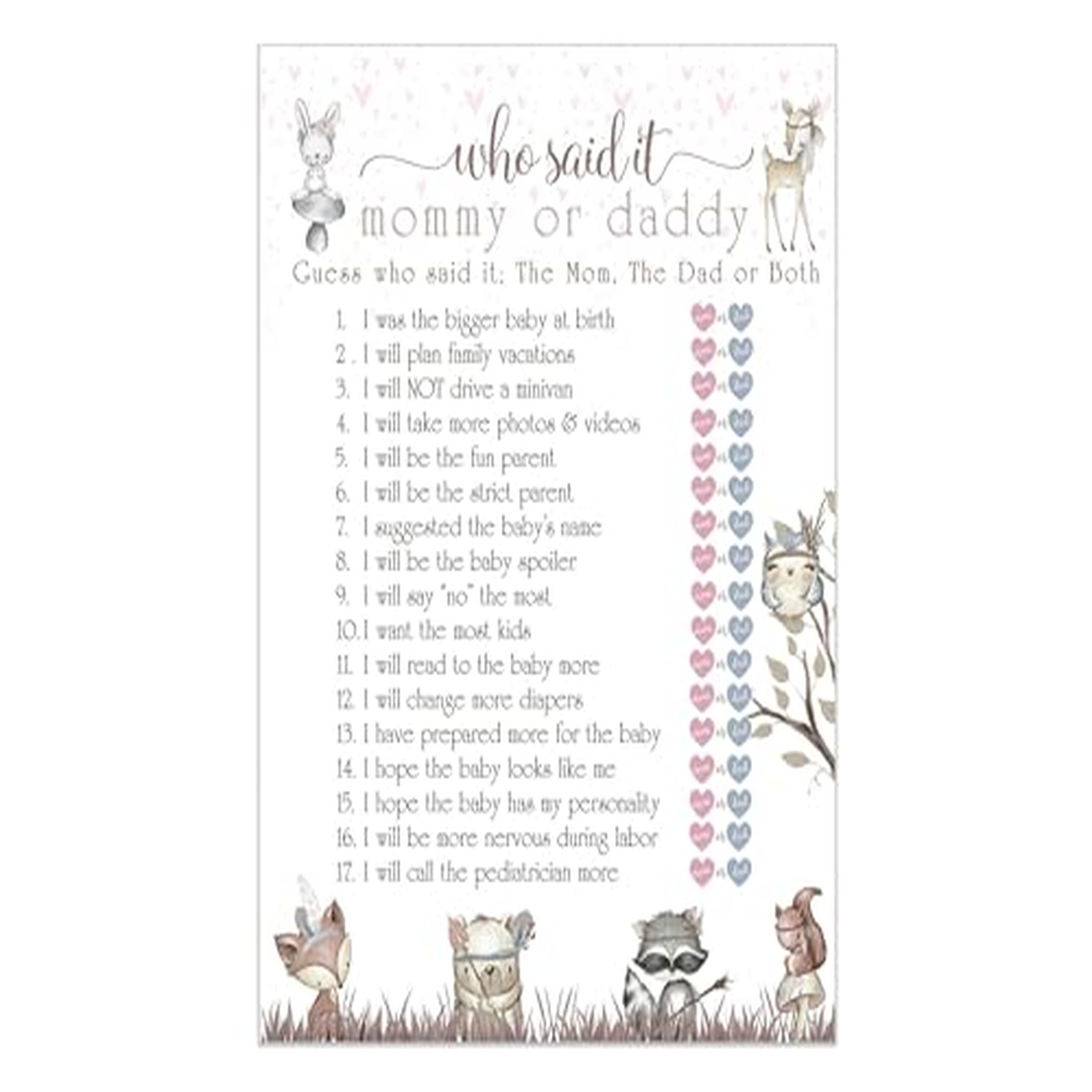 Woodland Whimsy Baby Shower Guessing Game for Girls - 25 Pack Rustic ...