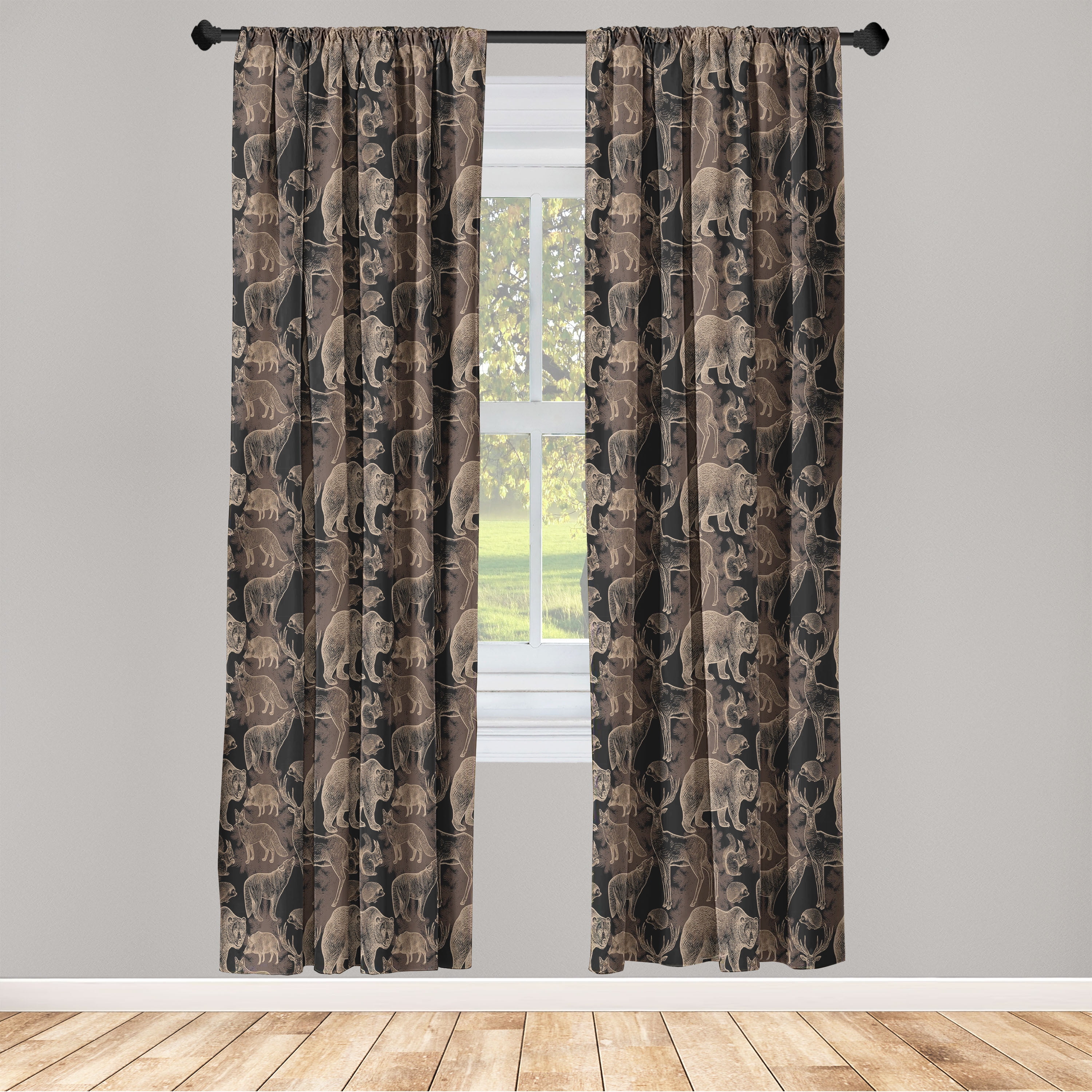 Woodland Window Curtains, Wild Animals Pattern Bear Deer Fox Rabbit ...