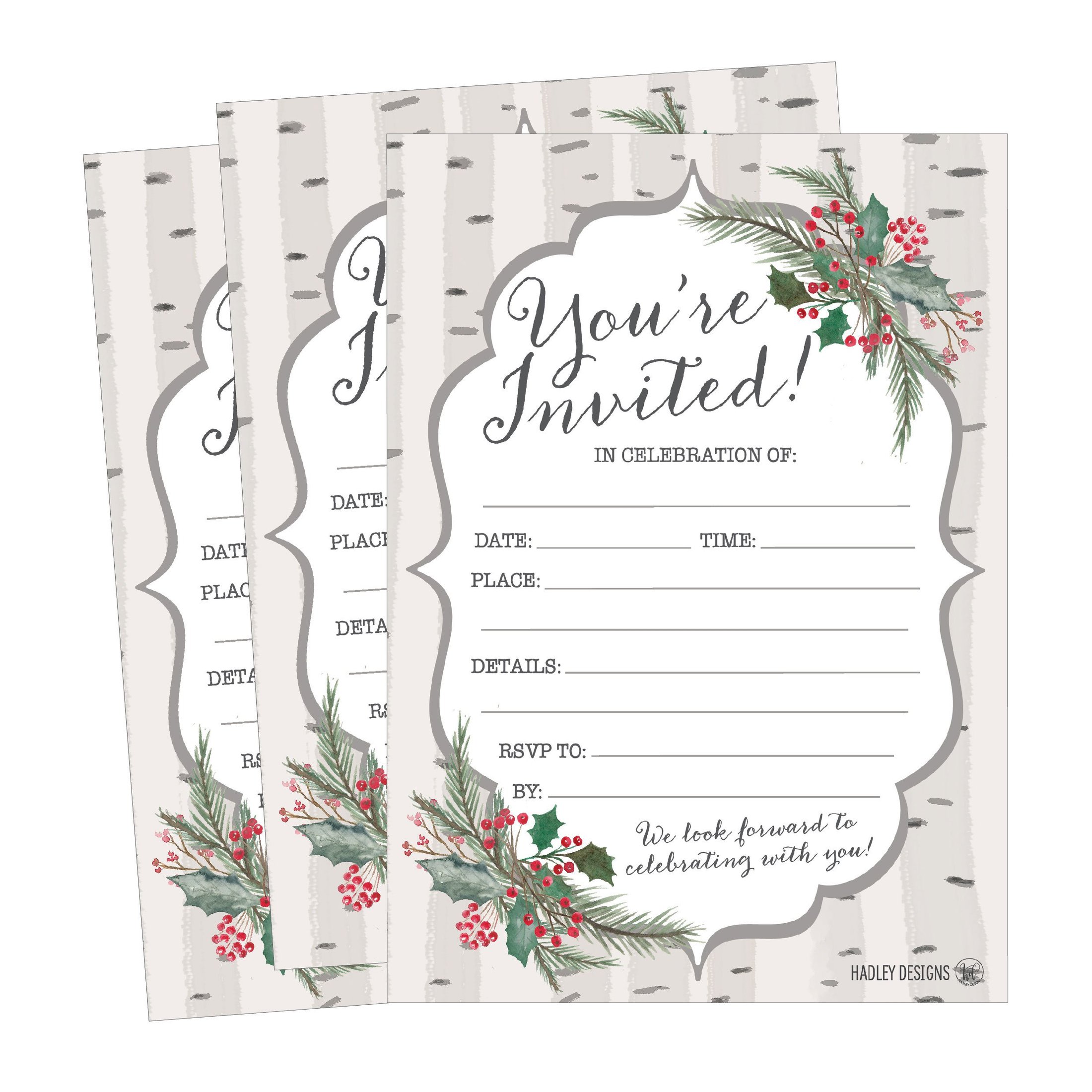 Woodland Winter Celebration Invitations - Rustic Forest Themed Cards ...