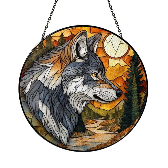Woodland Wolf Stained Glass Style Window Hanging - Walmart.com