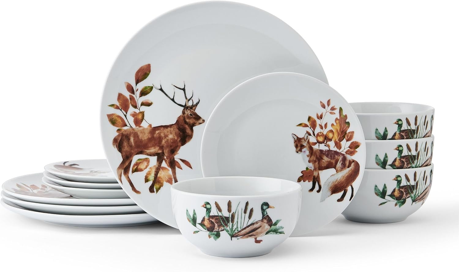 Woodland Wonders Lodge 12 Piece Dinnerware Set with Plates and Bowls ...