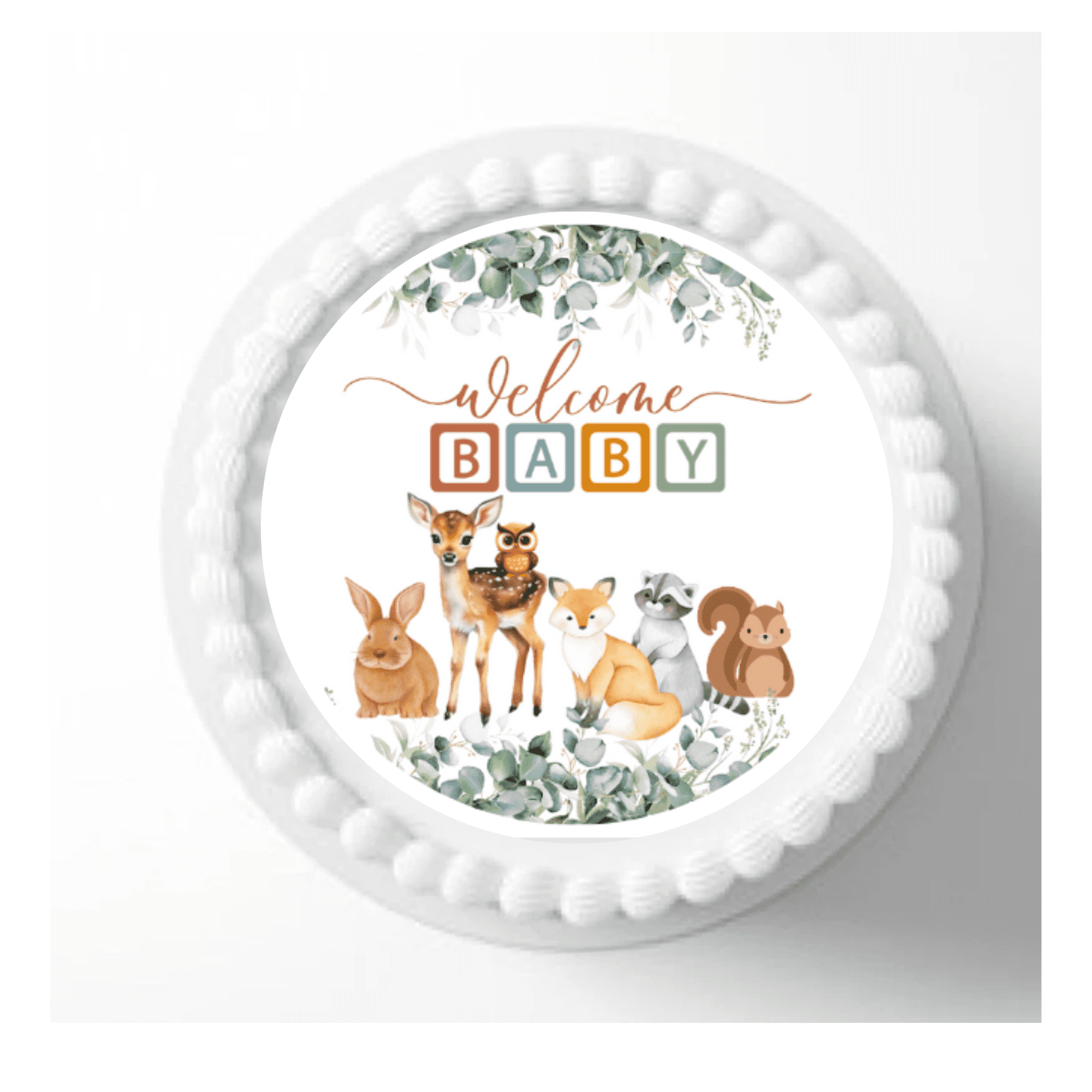 Woodlands Welcome Baby Jungle Animals Edible Icing Image Cake ...