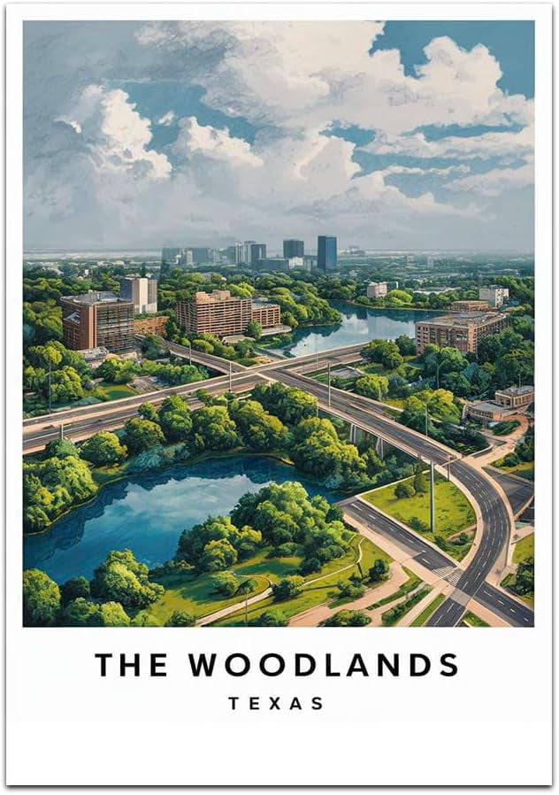 The Woodlands Map Retro Style Travel Canvas, The Woodlands Map Vintage ...