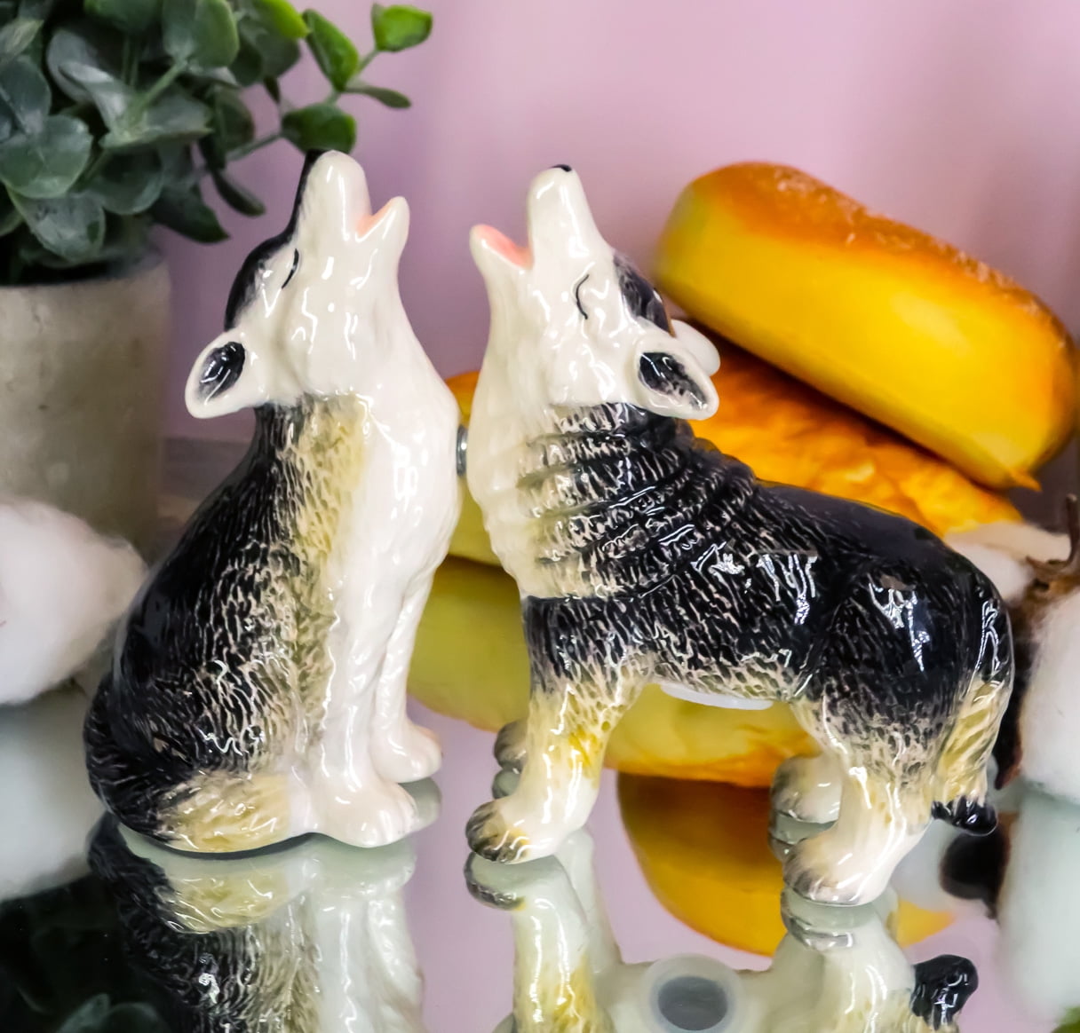 Woodlands Spirit Gray Wolf Pups Moon Howling Ceramic Salt And Pepper ...