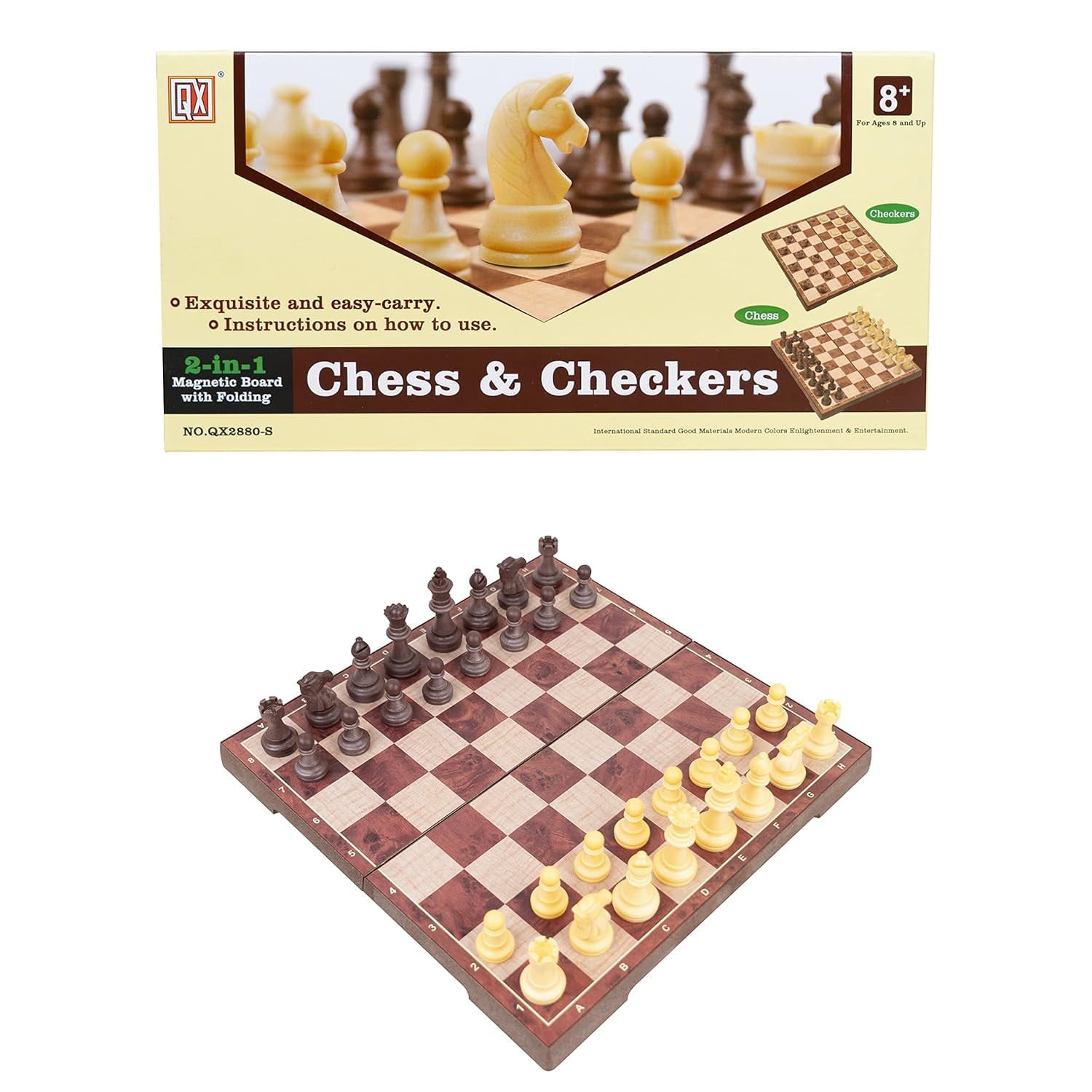Woodlike Folding Magnetic Chess Set Travel Friendly Chess Board Game ...