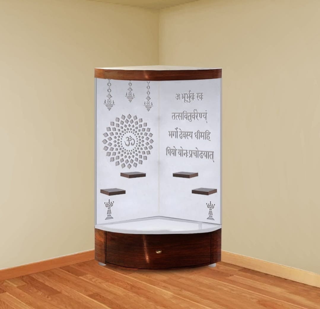 Woodmania Customized Corner Mandir | Mandir With LED Lights | Temple ...