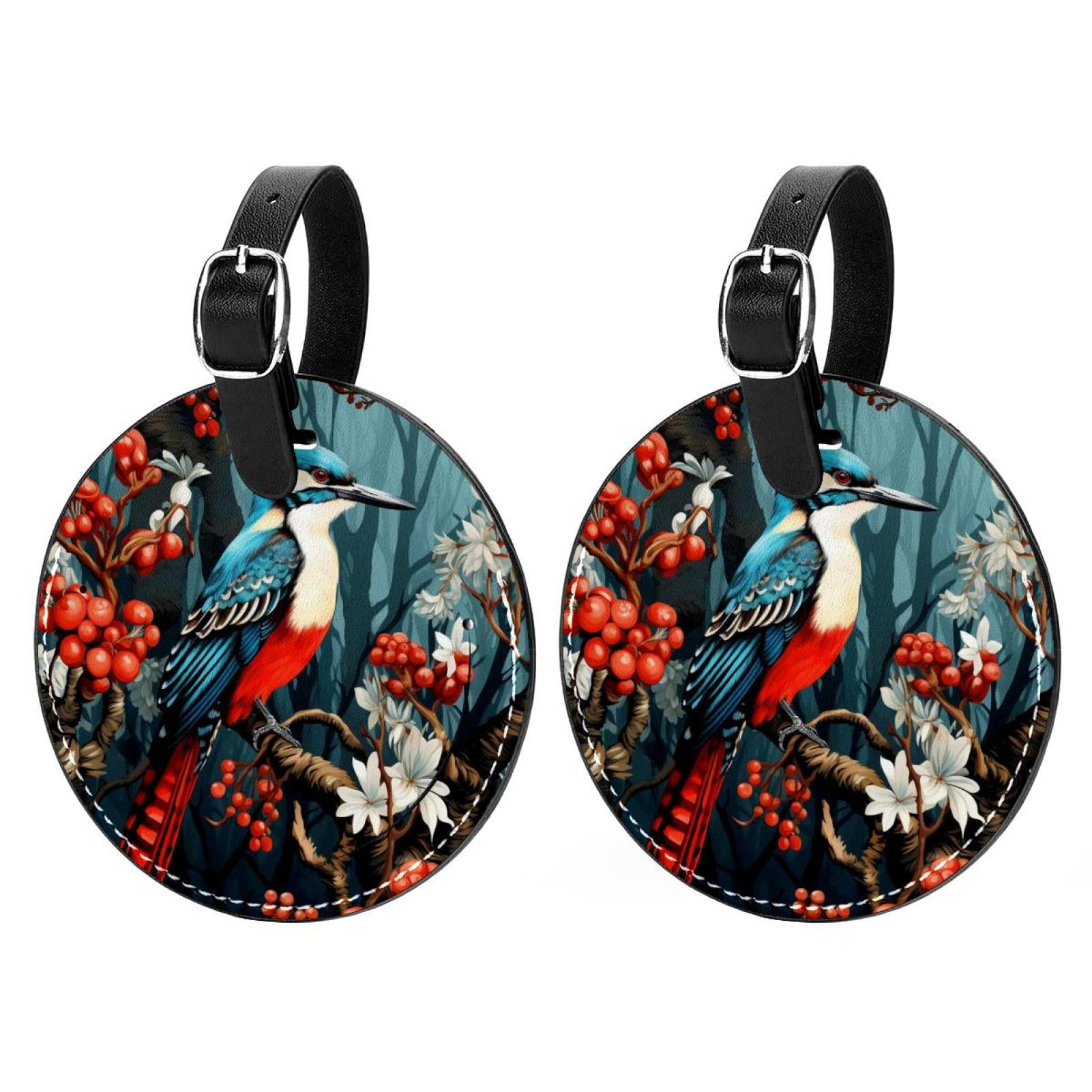 Woodpecker 2pcs PU Leather Round Bag Tags with Privacy Cover and Name ...