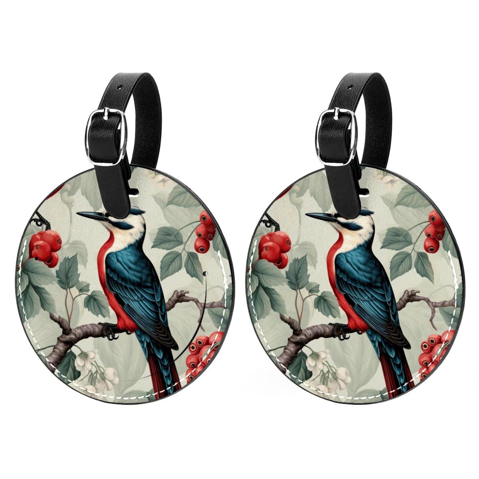 Woodpecker 2pcs PU Leather Round Bag Tags with Privacy Cover and Name ...