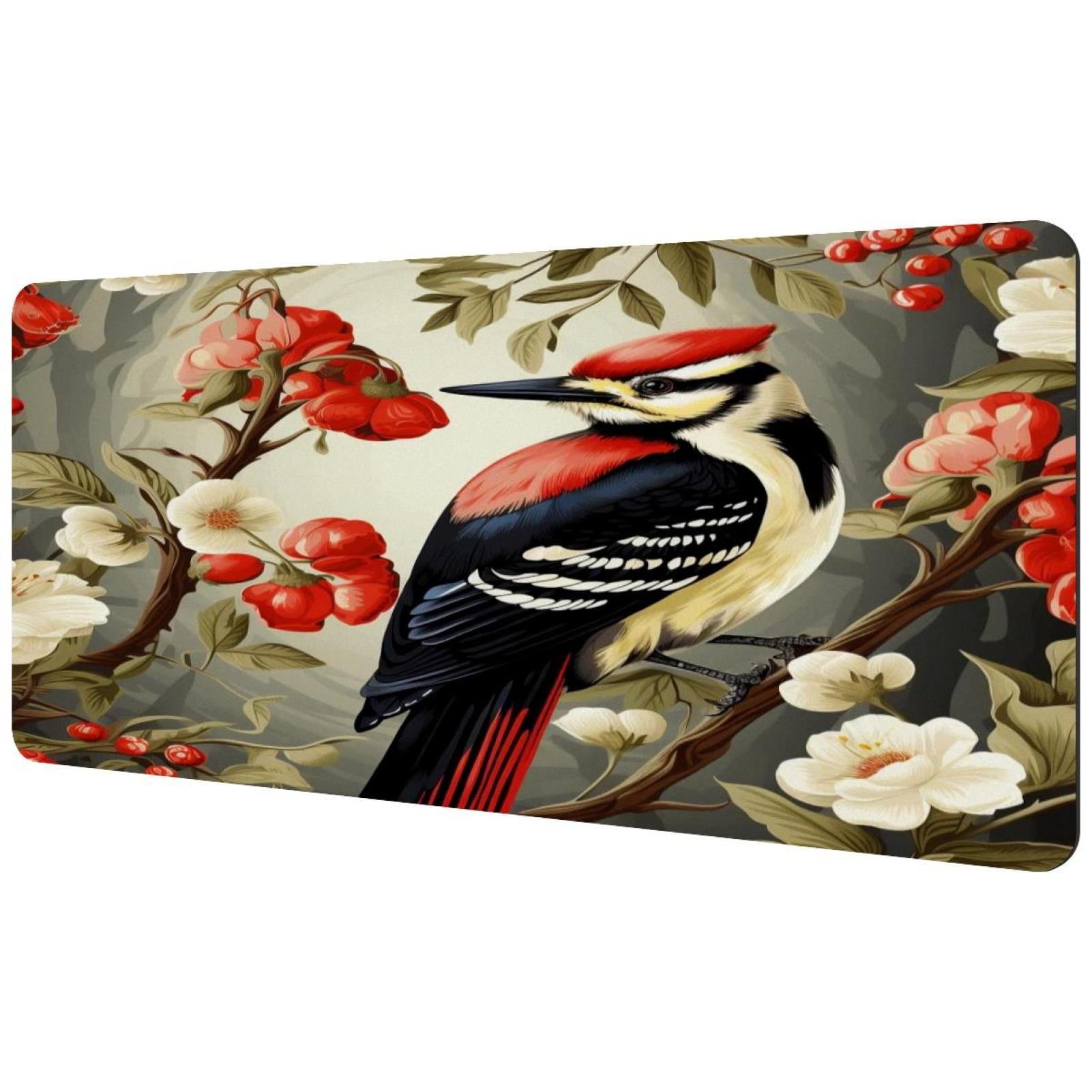 Woodpecker Bird on Red Berries Branch Mouse Pad, Large Mousepad for ...