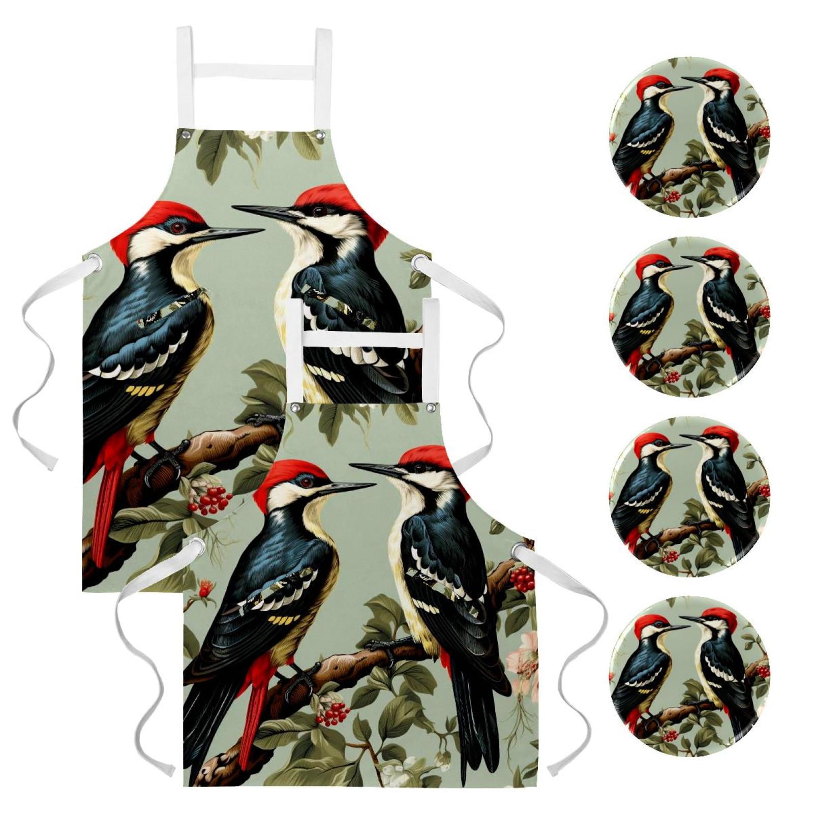 Woodpecker Button Set, Chef Apron, Art Apron - 2 Pack Waterproof Pin ...