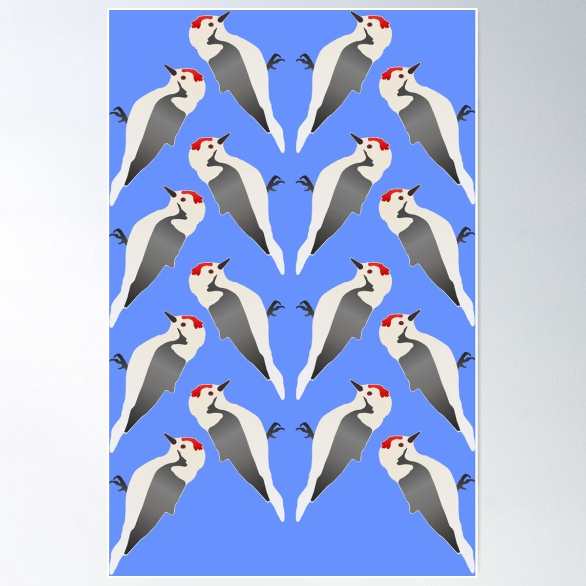 Woodpecker Pattern (On Blue) Poster Wall Art, Modern Wall Decor For ...